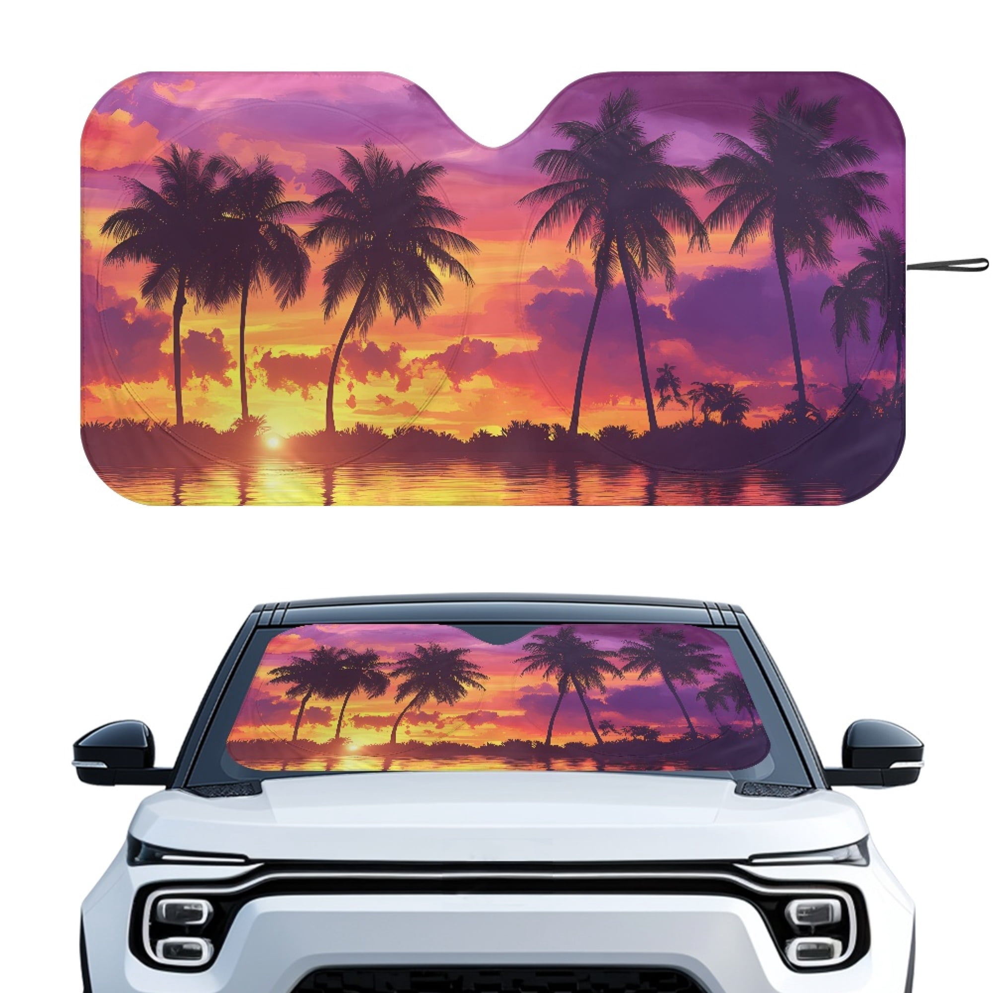 XYZCANDO Car Windshield Sun Shade with Tropical Sunset Palm, Windshield ...