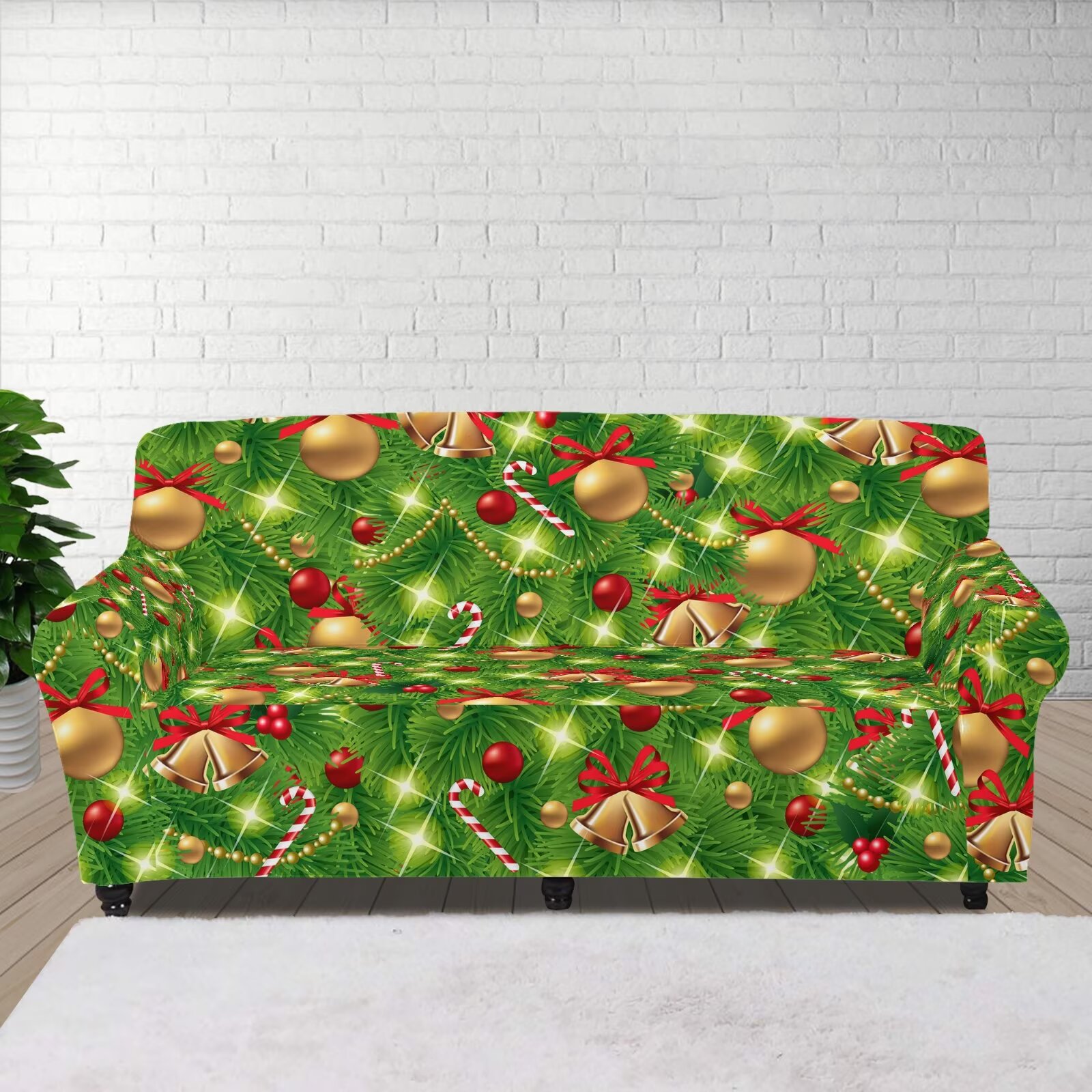 XYZCANDO Christmas Bells Stretch Armchair Slipcovers 3 Seater Couch ...