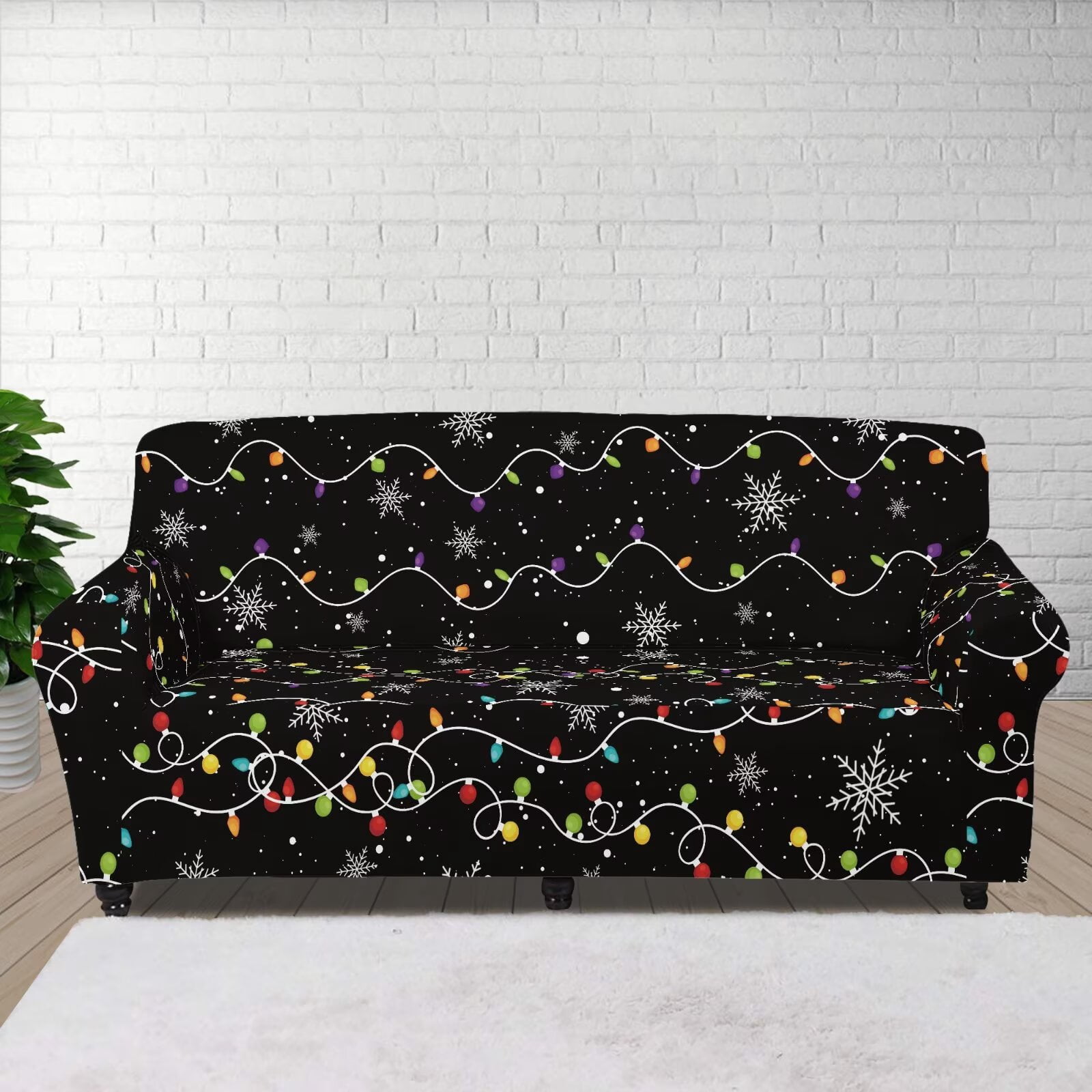 XYZCANDO Christmas Lights Couch Sofa Covers 1-Piece Stretch Armchair ...