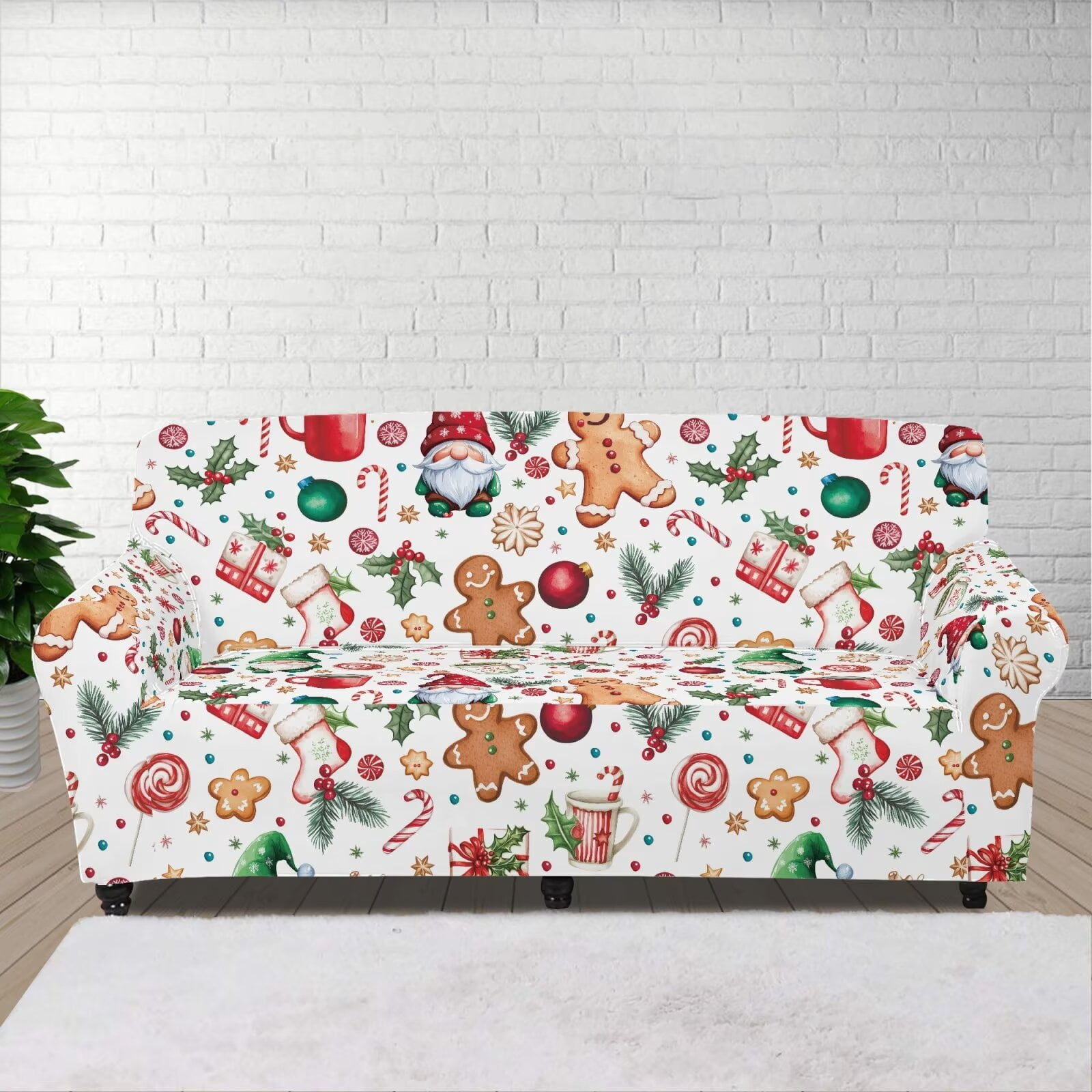 XYZCANDO Christmas Theme Stretch Loveseat Slipcovers 2 Seater Couch ...