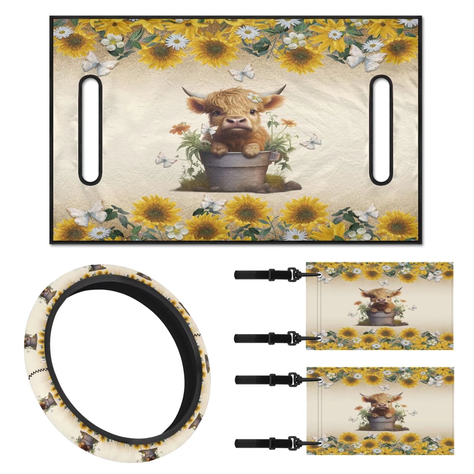 XYZCANDO Cow Sunflower 4 PCS Golf Cart Seat Covers Golf Cart Steering ...