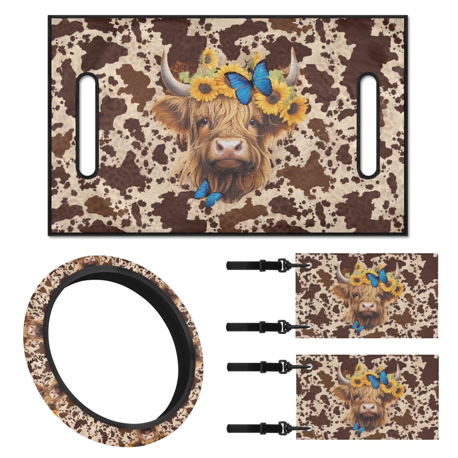 XYZCANDO Cow Sunflower 4pcs Golf Cart Seat Covers Cow Print Golf Cart ...