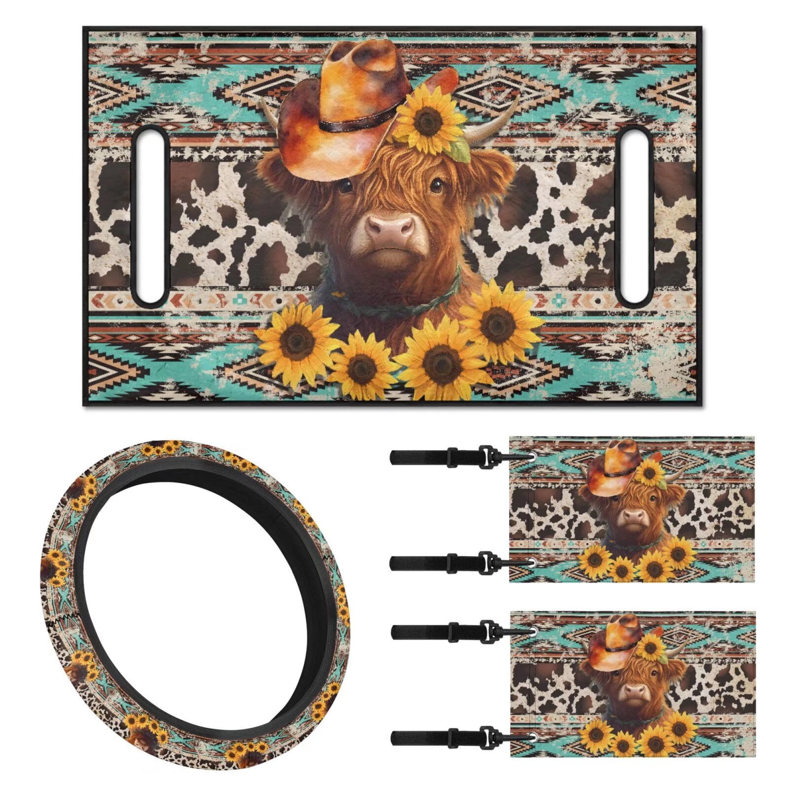 XYZCANDO Cow Sunflower 4pcs Golf Cart Seat Covers Cow Print Golf Cart ...