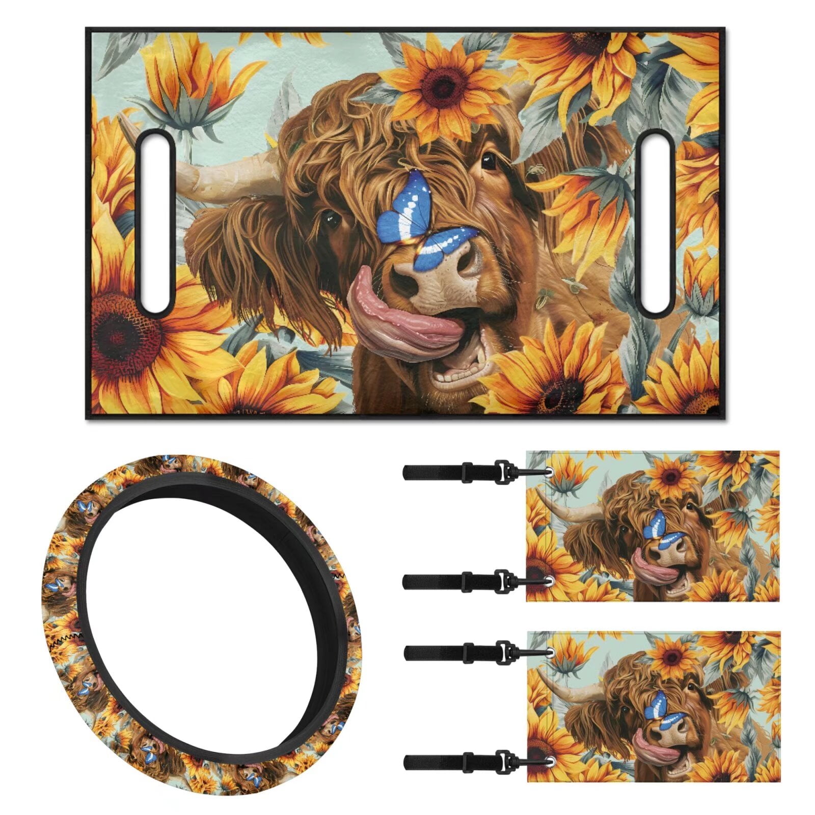 XYZCANDO Cow Sunflower 4pcs Golf Cart Seat Covers Golf Cart Steering ...