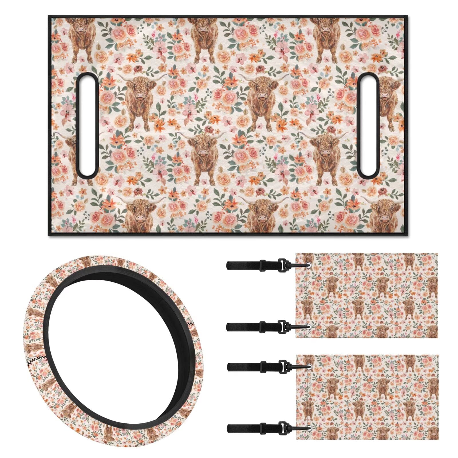 XYZCANDO Floral Cow Golf Cart Seat Covers Golf Cart Steering Wheel ...