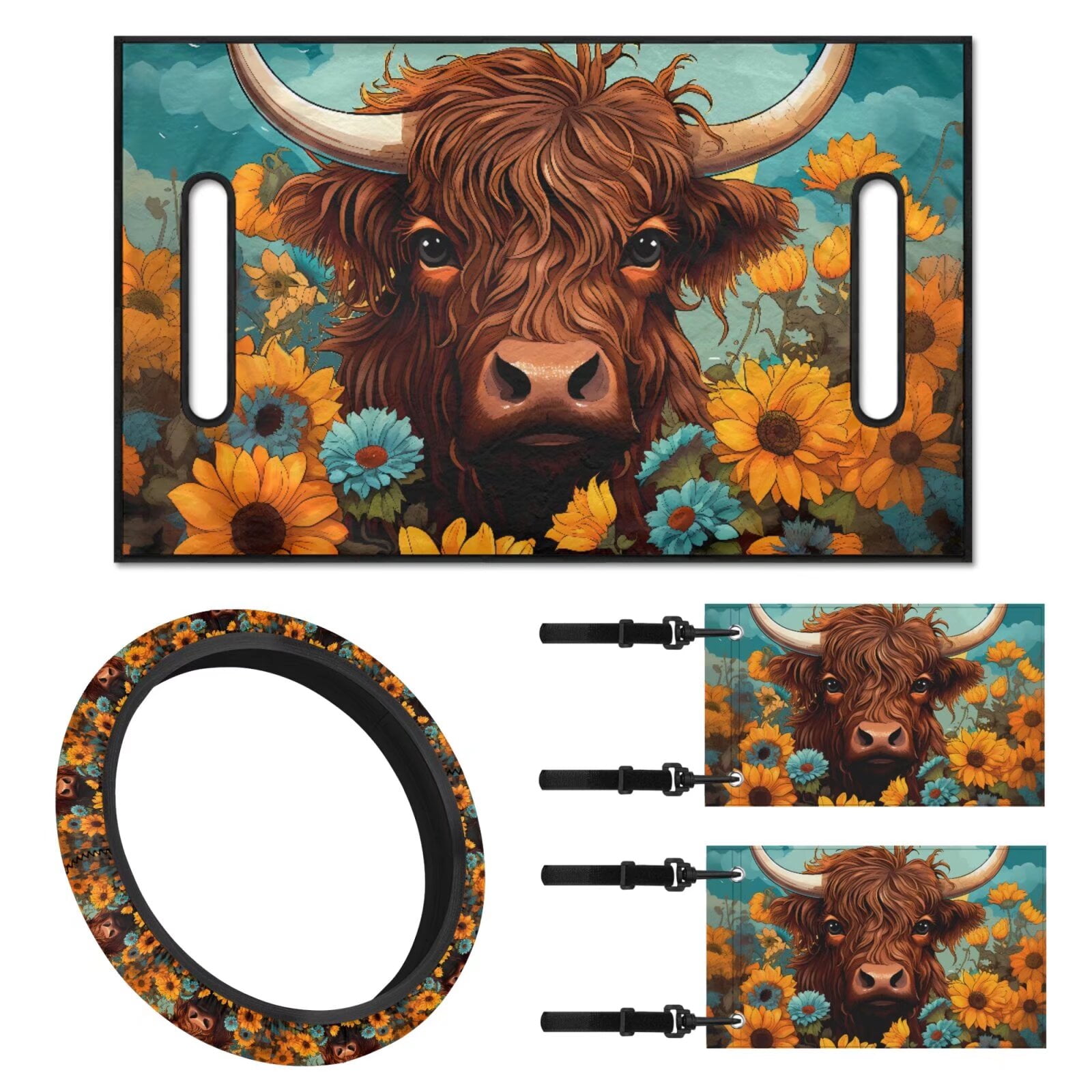 XYZCANDO Highland Cow 4pcs Golf Cart Seat Covers Floral Golf Cart ...