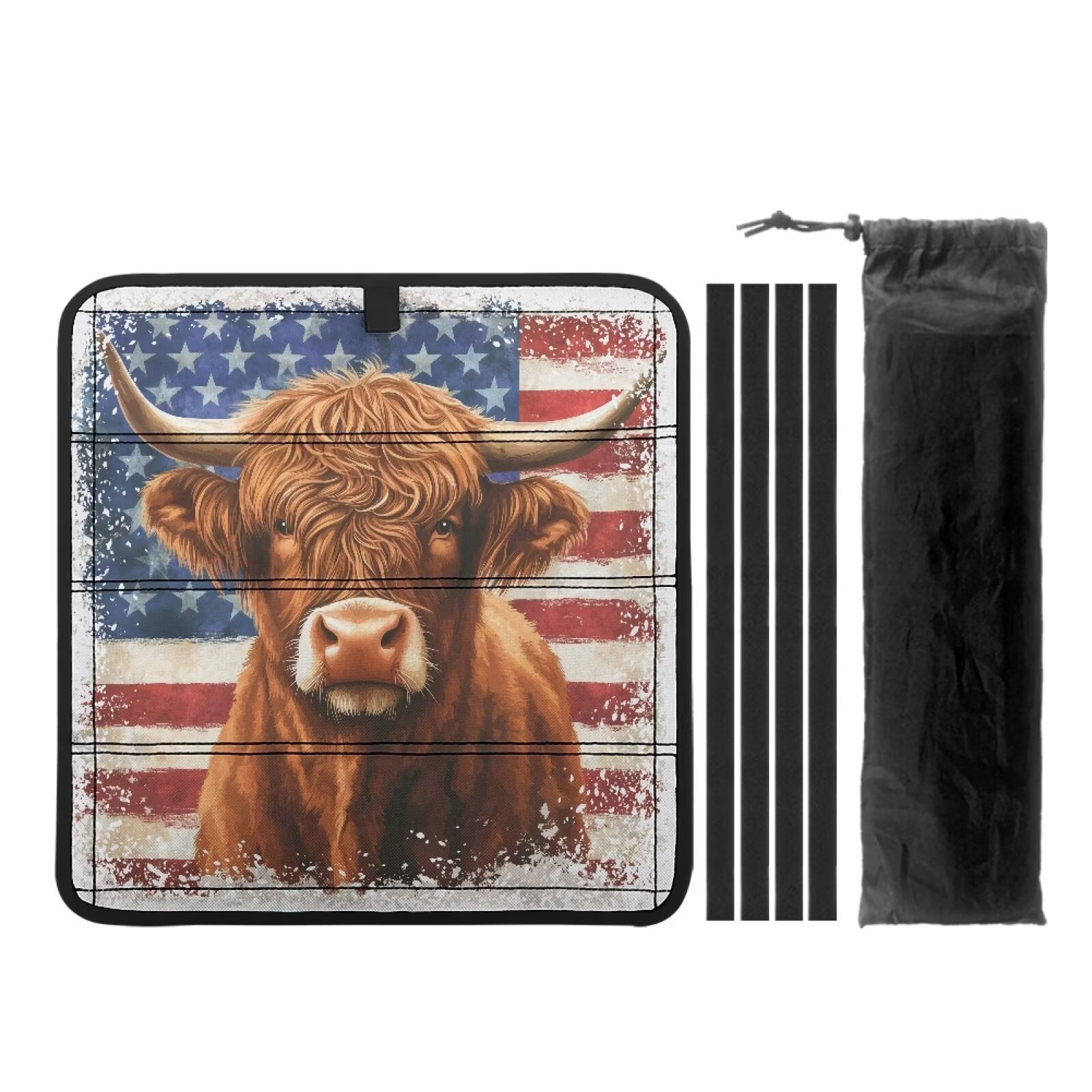 XYZCANDO Highland Cow American Flag Camper Window Cover Foldable Camper ...