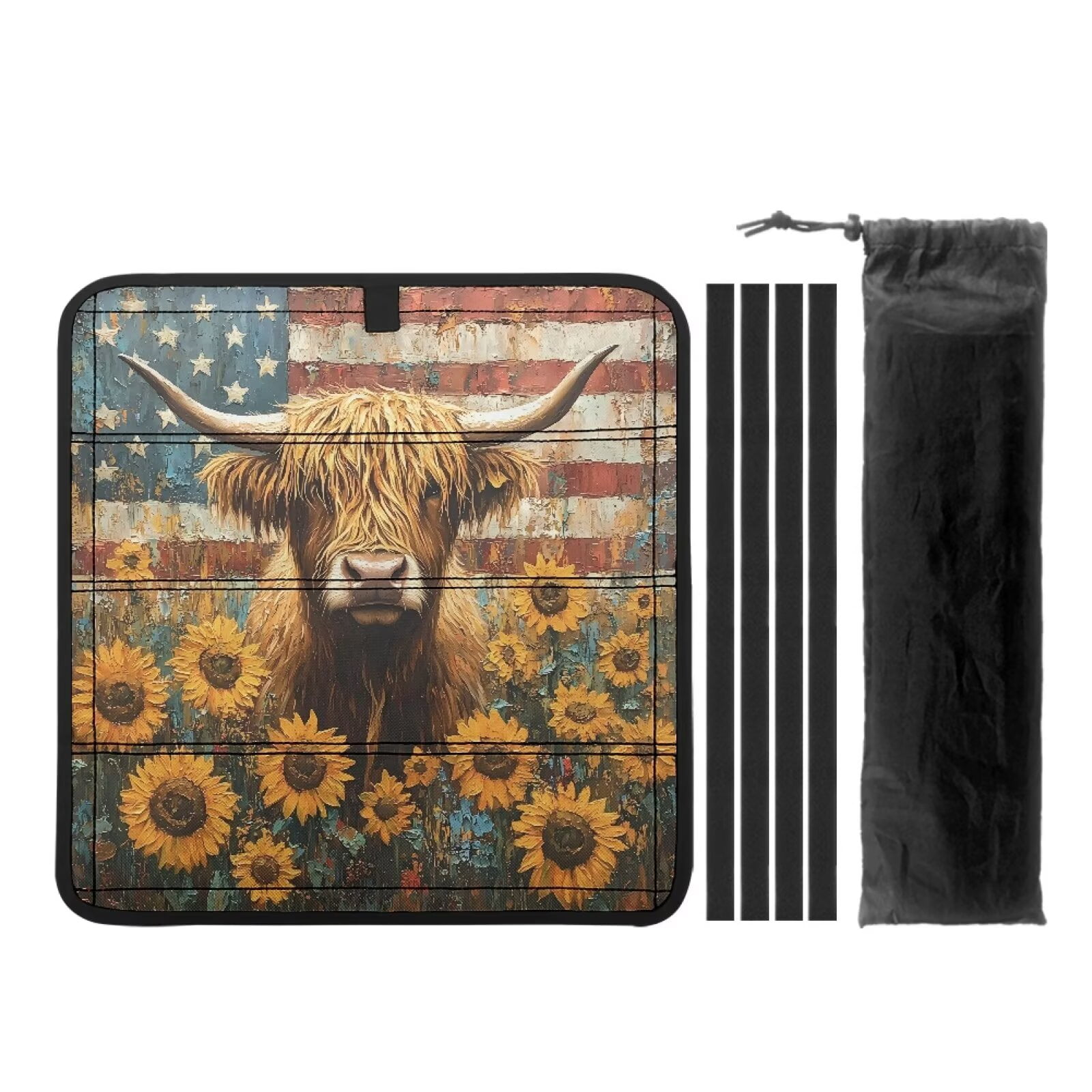 XYZCANDO Highland Cow USA Flag RV Window Shade Foldable Winnebago ...