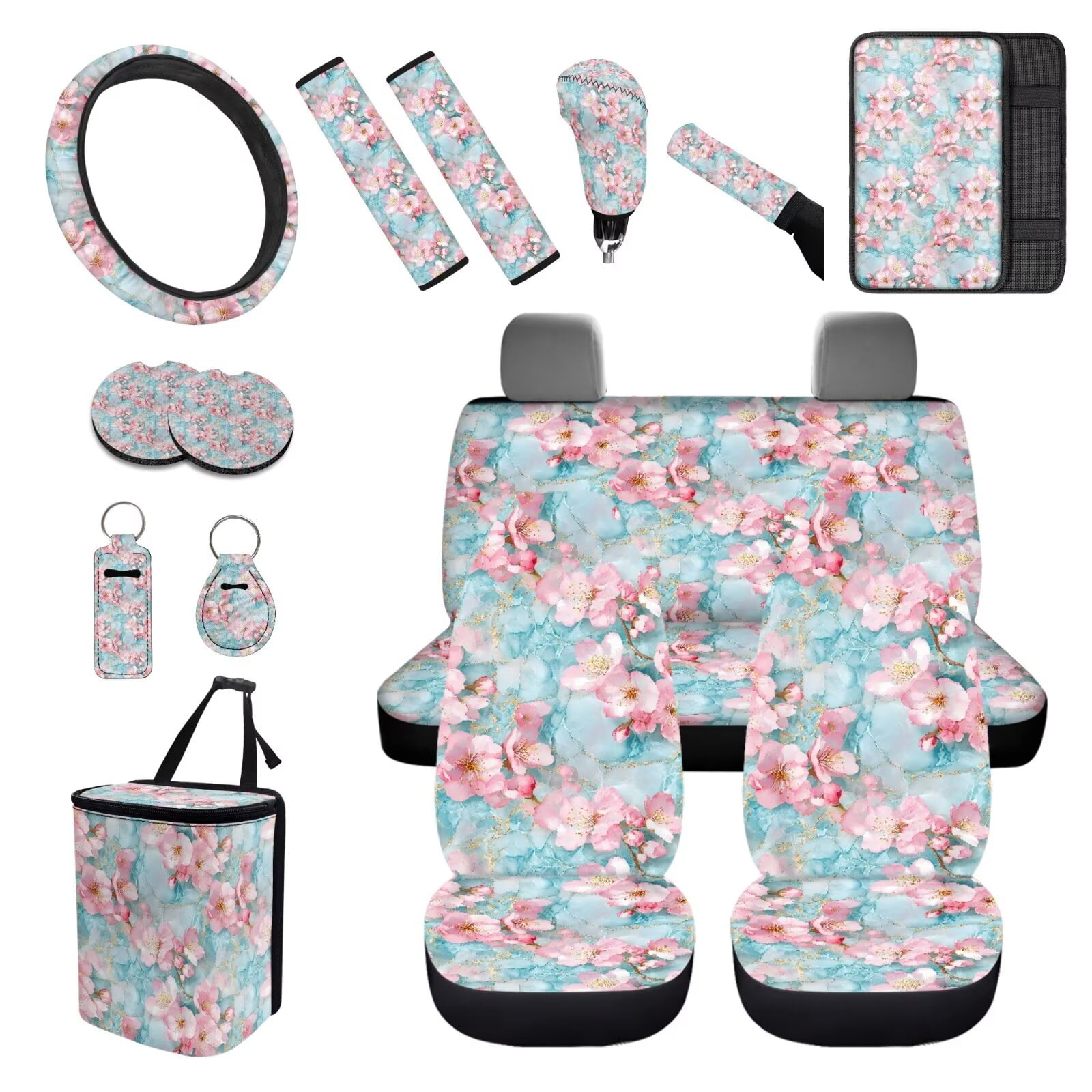 XYZCANDO Marble Cherry Blossom Fender Cover Keychain Seat Belt Cover ...