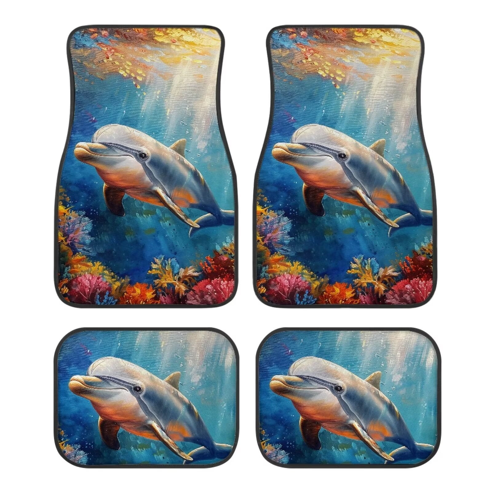 XYZCANDO Sea Dolphin Coral Print Car Floor Mats Front & Rear Liners Set ...