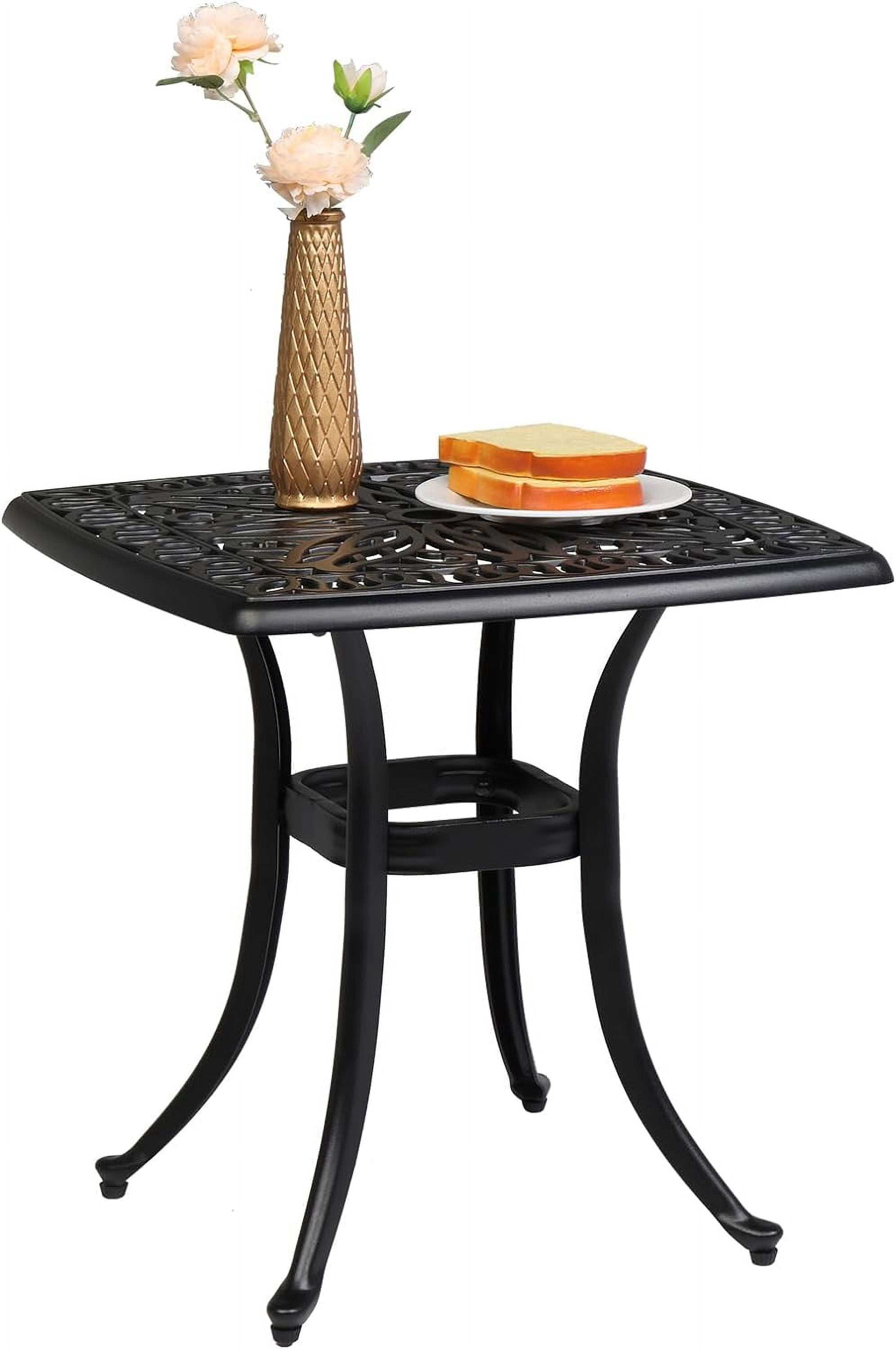 XZ 21" Black Cast Aluminum Square Patio Table – All-Weather, Umbrella ...