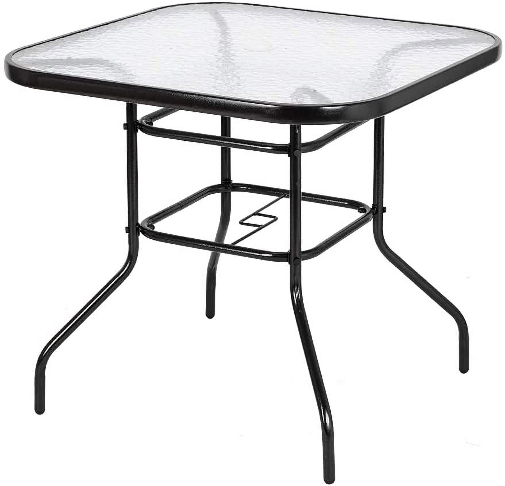 XZ 32" Square Glass Patio Table with Umbrella Hole – Steel Frame ...