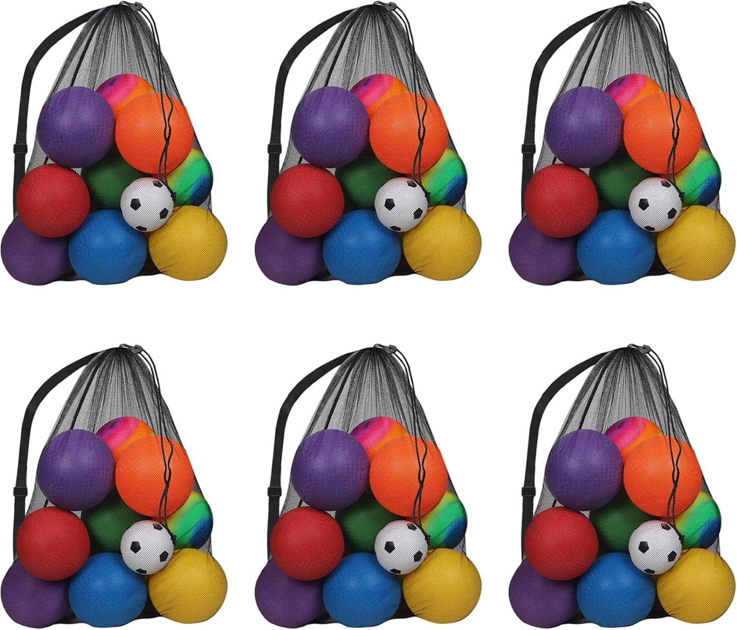 XZ Black-6 Pack Extra Large Mesh Sports Ball Drawstring Bag, 30" x 40 ...