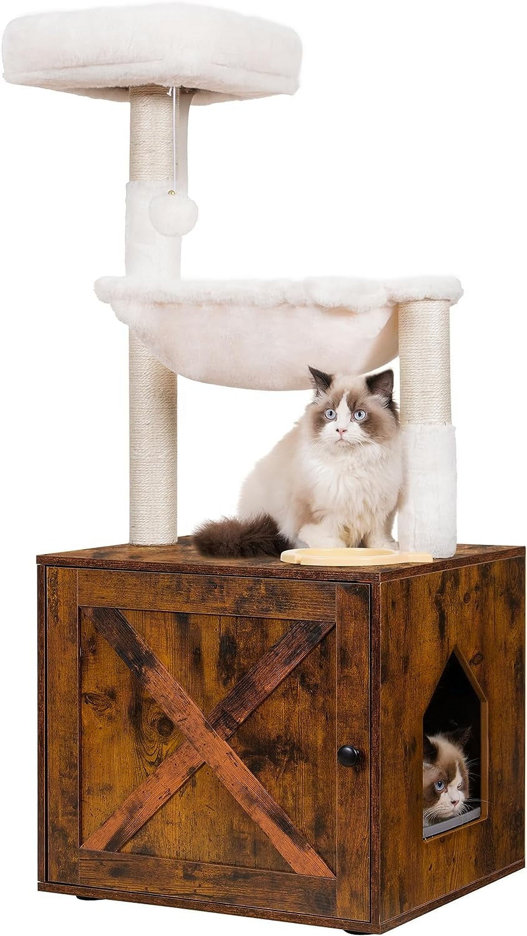 XZ Cat Tree with Litter Box Enclosure, All-in-one Cat Tower for Indoor ...