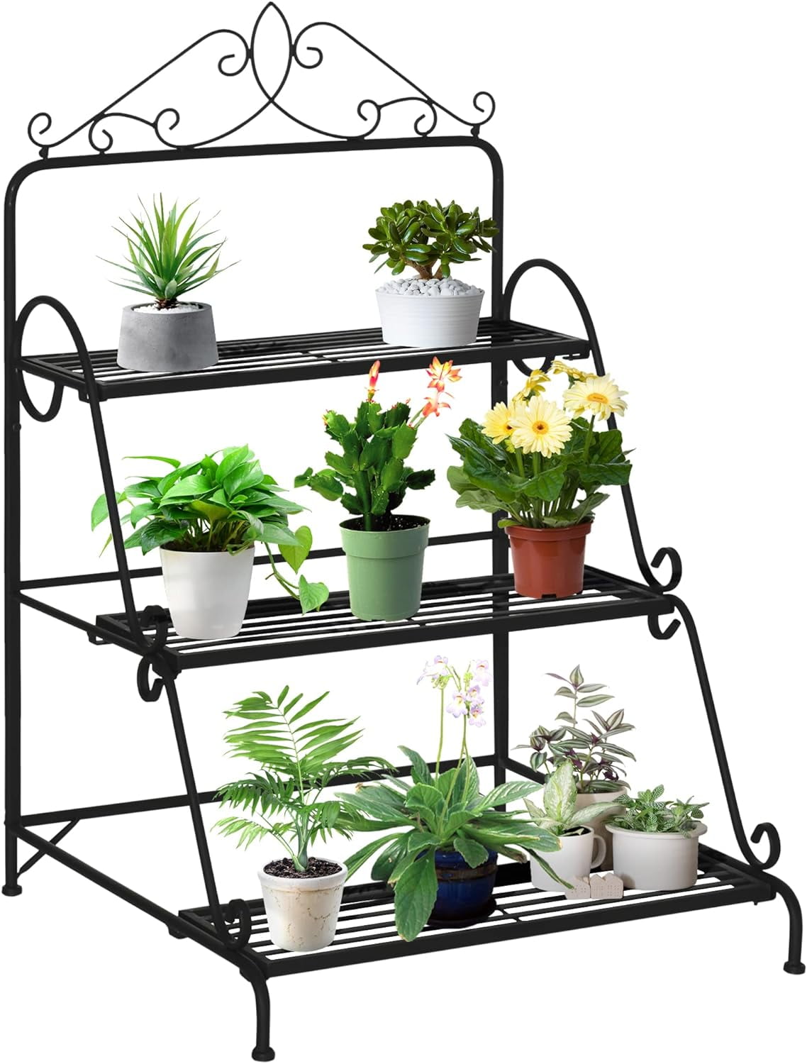 XZ Outdoor Plant Stand, 3 Tier Metal Plant Shelf, Stair Style Flower ...