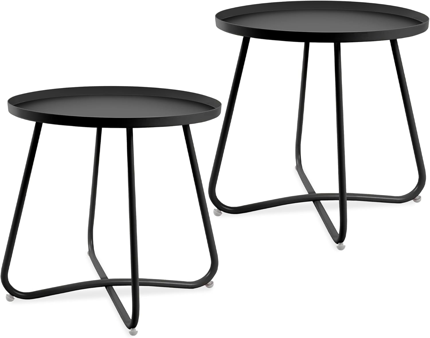 XZ Set of 2 Black Steel Round Outdoor Side Tables – All-Weather for ...