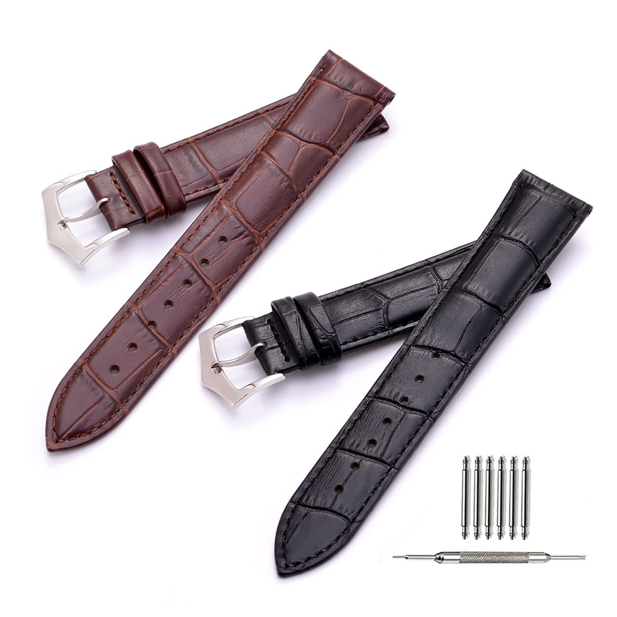 XZAMB 2 Packs Alligator Grain Calfskin Leather Watch Bands ...