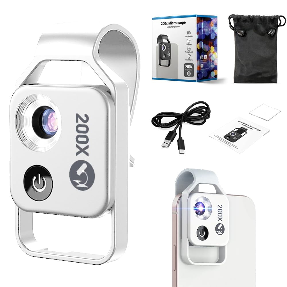 XZAMB 200x Magnification Zoom, 2024 New Pocket HD Phone Microscopes ...