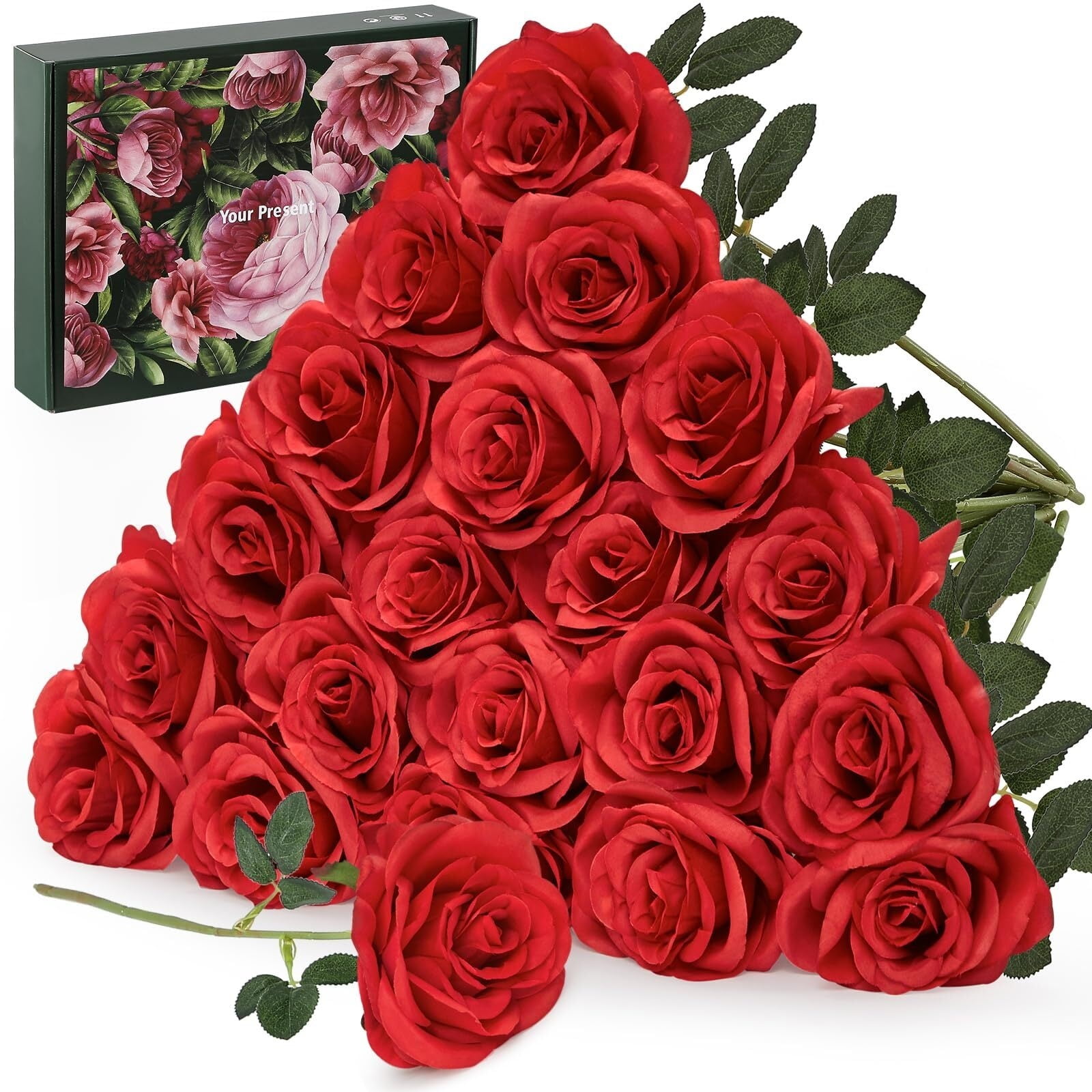 XZAMB 20PCS Artificial Red Roses, 3.9'' Fake Silk Flower Head Red Rose ...