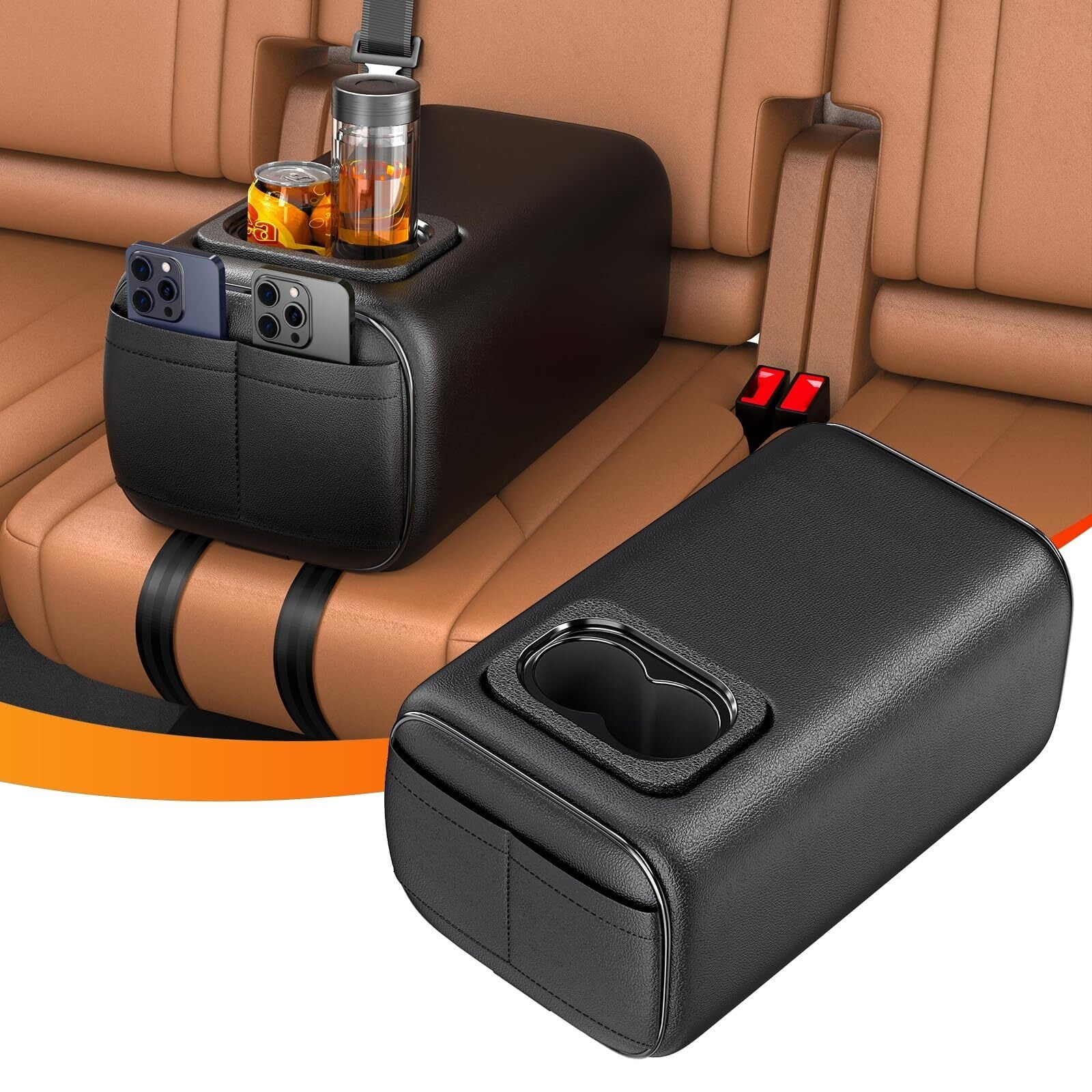 XZAMB Car Rear Seat Armrest 2 Row Console Box with Cup Holder Universal ...