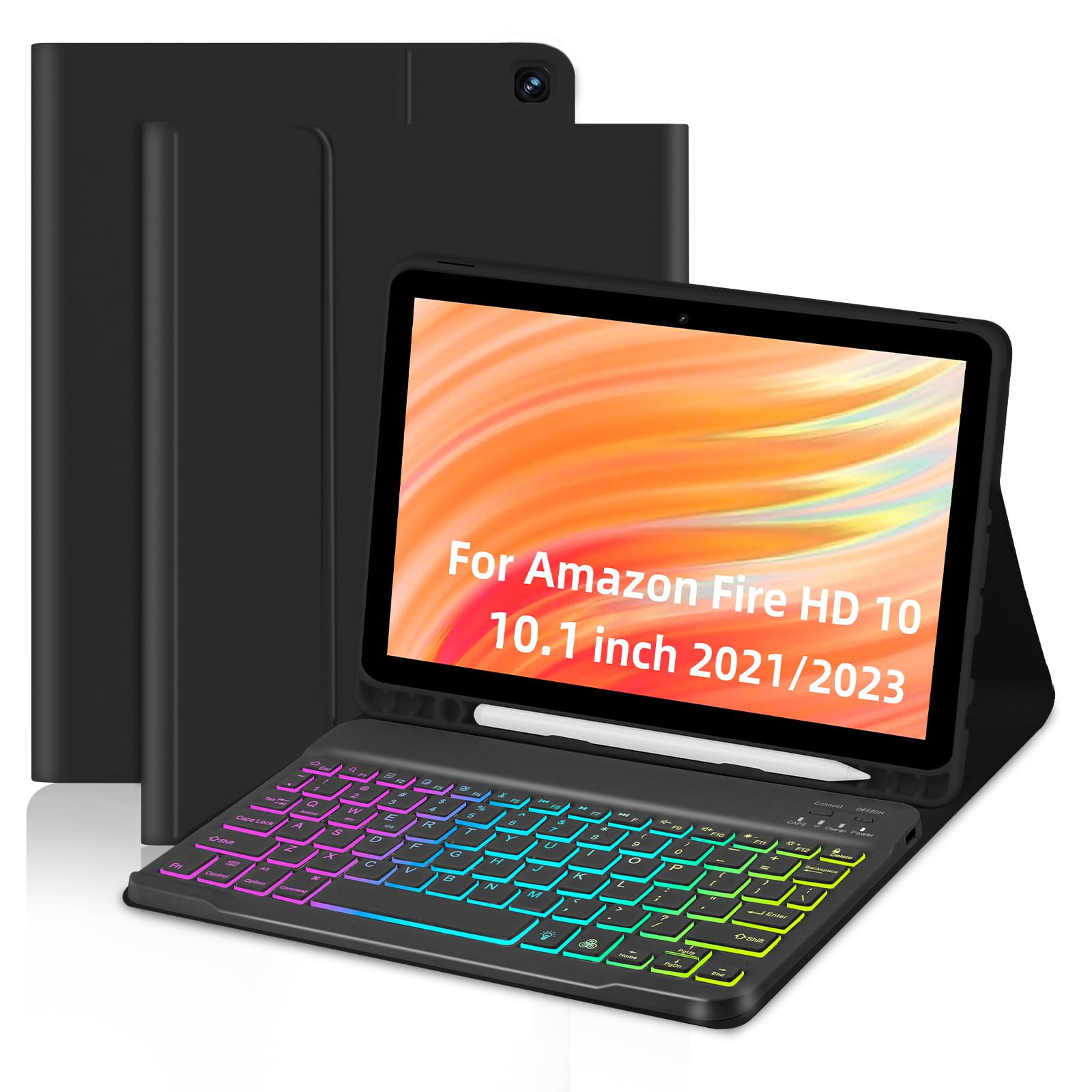 XZAMB Case with Keyboard for Kindle Fire HD 10&10 Plus (2021&2023) 10.1 ...