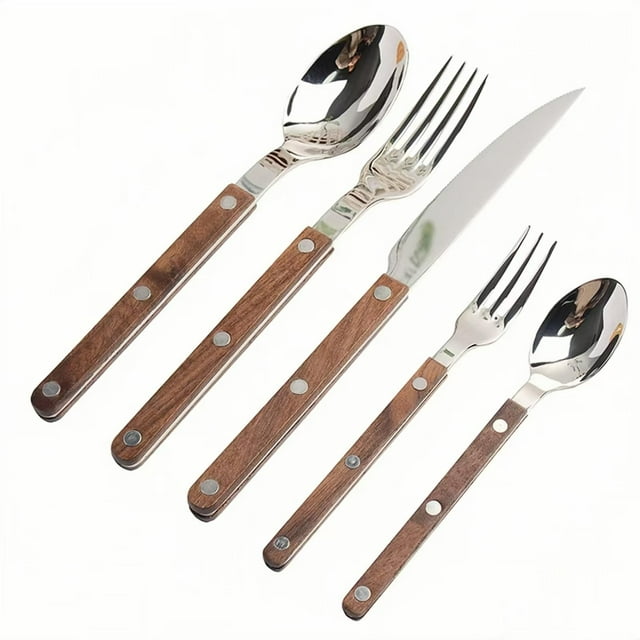 XZAMB Retro Wooden Handle Flatware Set for 1-304 Stainless Steel ...