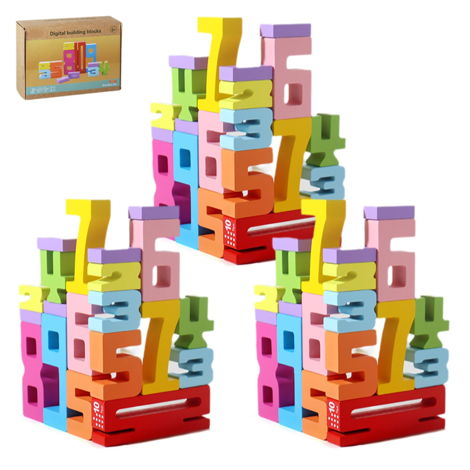 XZAMB Wooden Number Building Blocks for 3+ Years Old Kids, Sensory ...