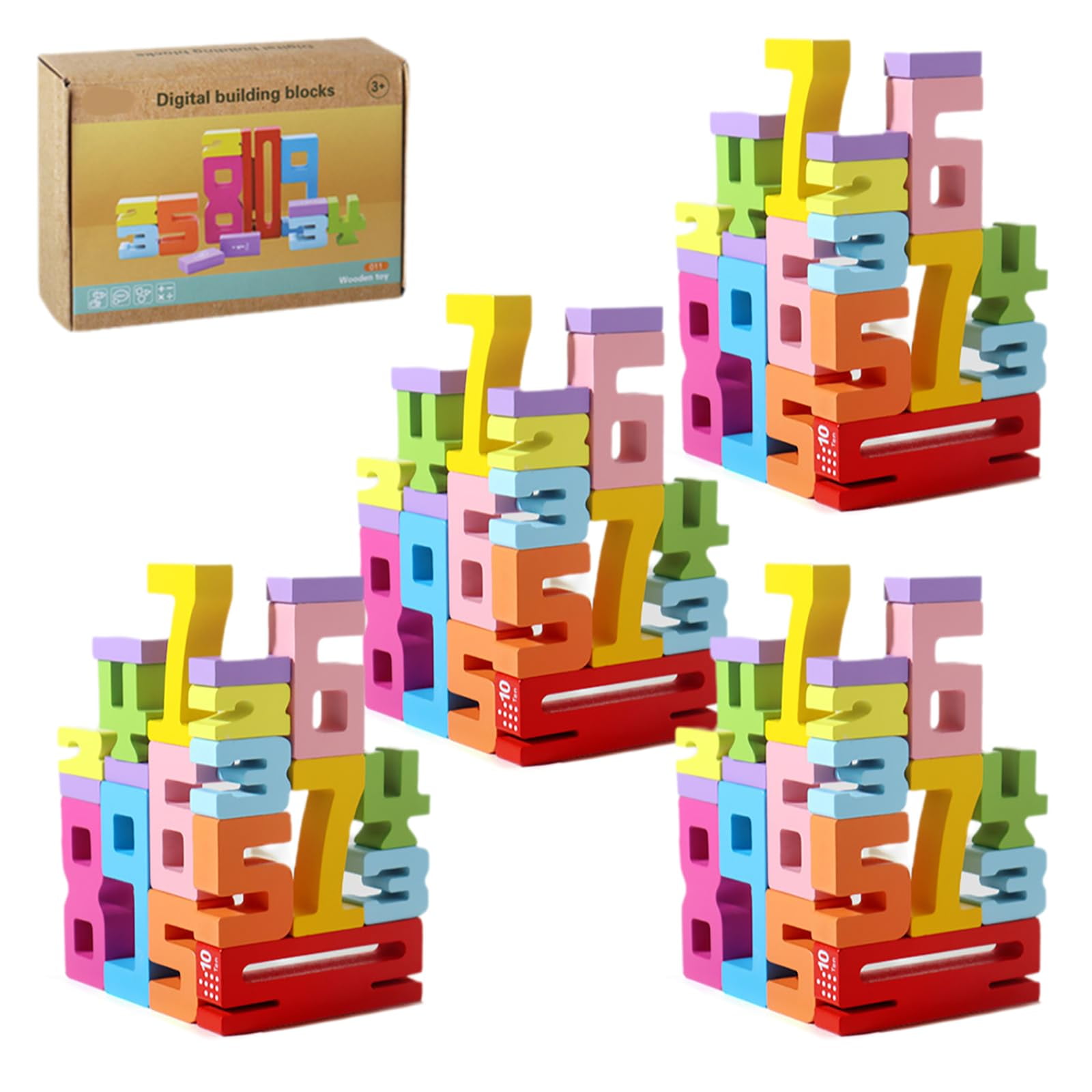 XZAMB Wooden Number Building Blocks for 3+ Years Old Kids, Sensory ...