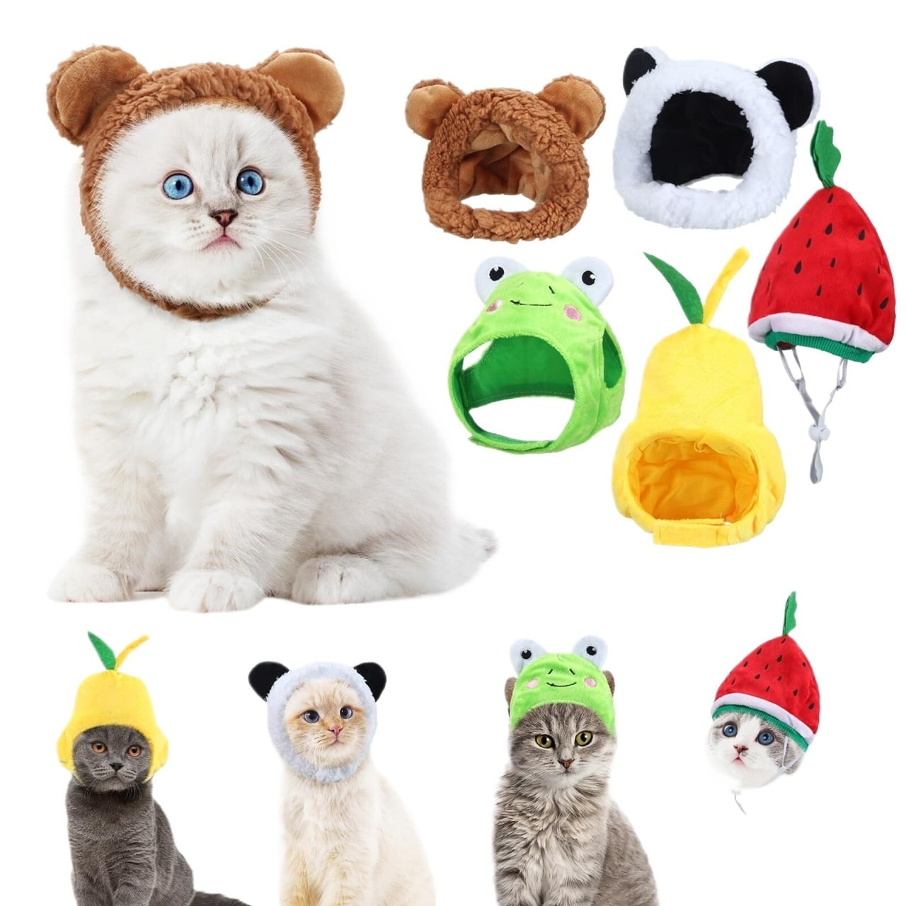 XZD 5 Pieces Cat Costume Bunny Hat Outfit with Ears Funny Cat Hat and ...