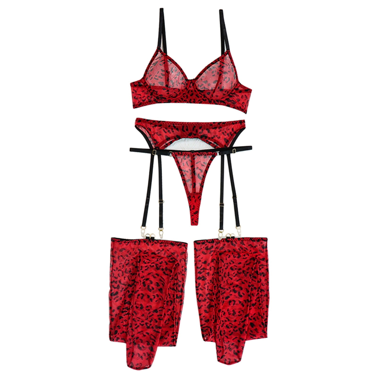 Xzhgs Lingerie Stockings Set Plus Size Womens Underwear Leopard Print Outer Wear Bra Sex