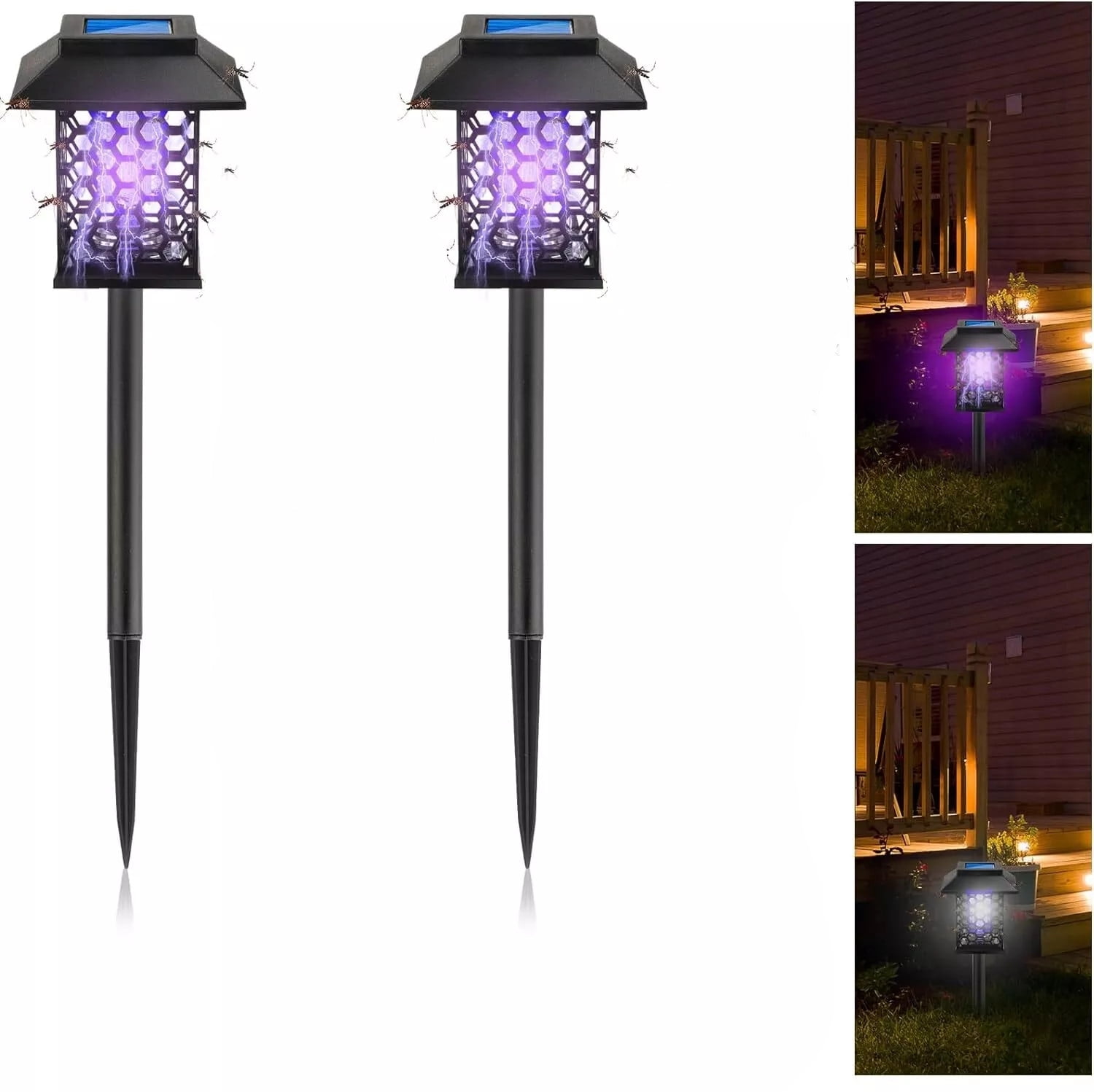 XZKING 2 Pack Solar Bug Zapper Outdoor Solar Powered Mosquito Zapper ...