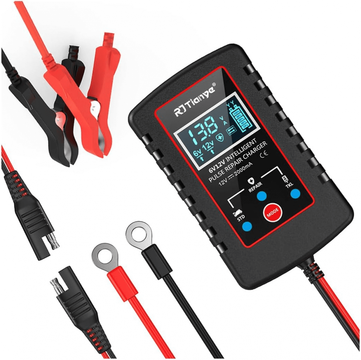 XZKING 2Amp Car Battery Trickle Charger 6V/12V Smart Fully Automatic 3 ...