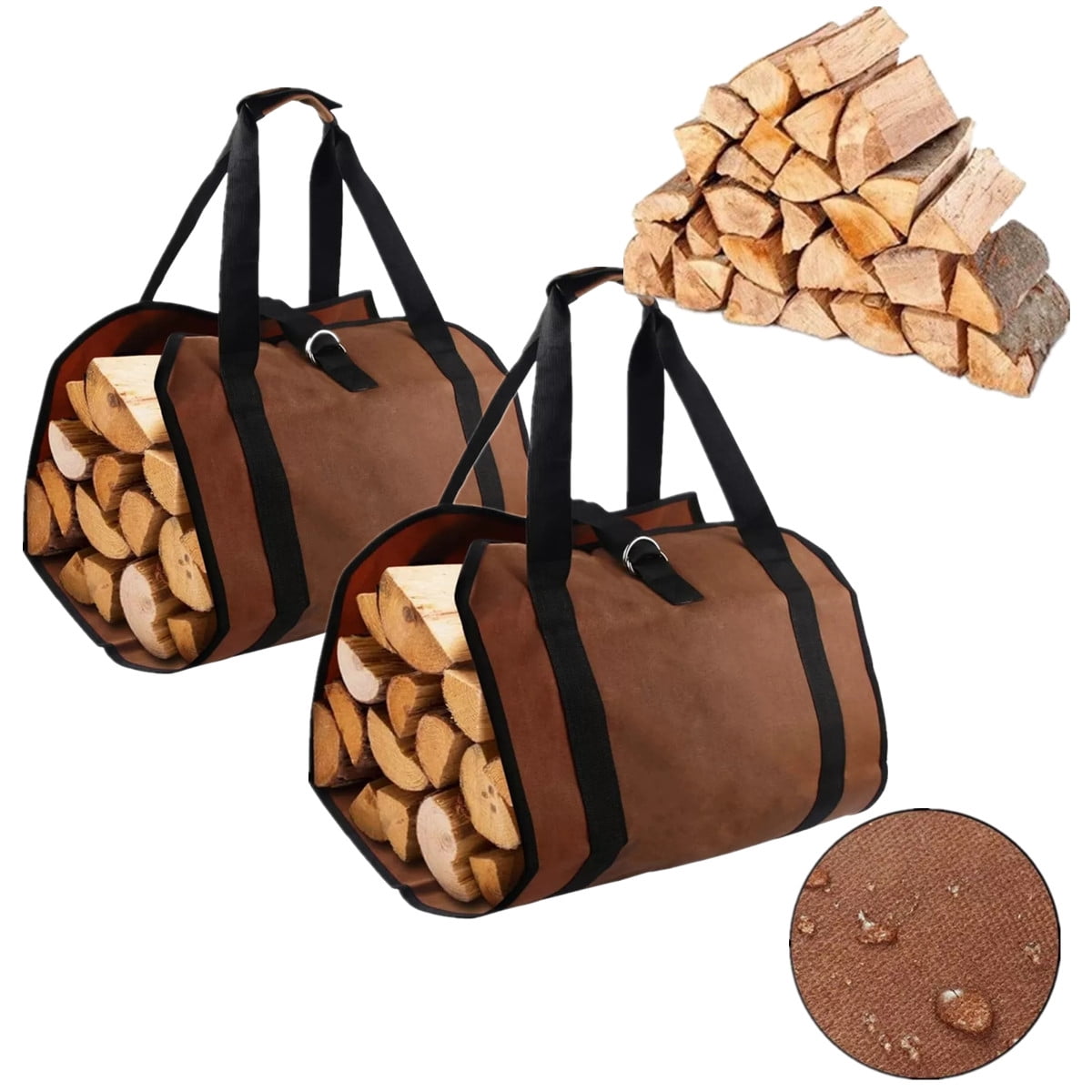 XZKING 2PCs Firewood Carrier Bag, Waxed Canvas Log Carrier for ...