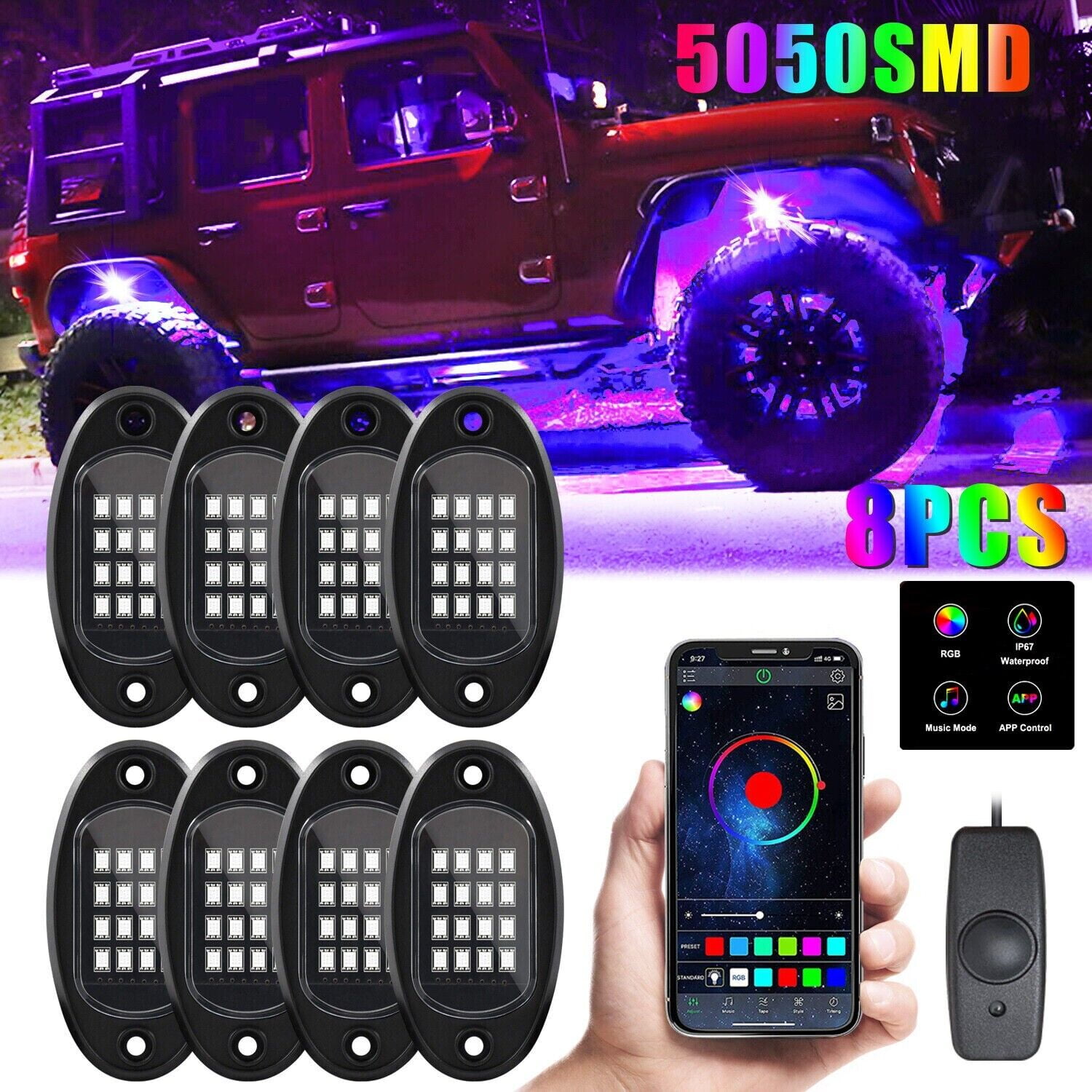 XZKING 8Pods Metal DreamColor RGB LED Rock Lights for Trucks Jeep Golf ...