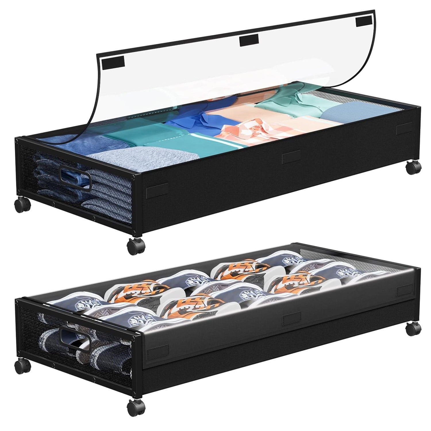 XZKING Under Bed Storage with Wheels,Underbed Storage Containers with ...