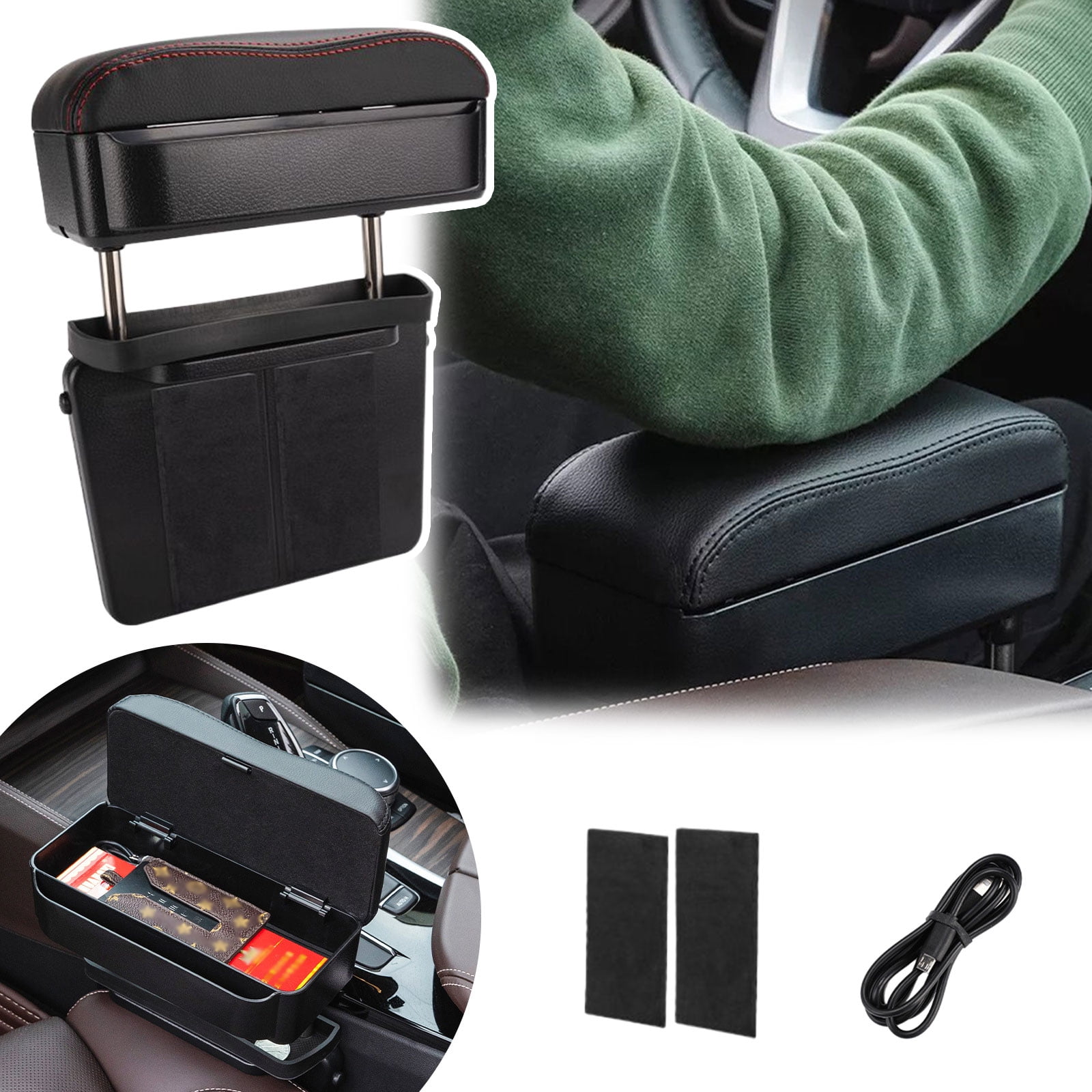 XZKING Car Armrest Storage Box Universal Adjustable Height Center ...