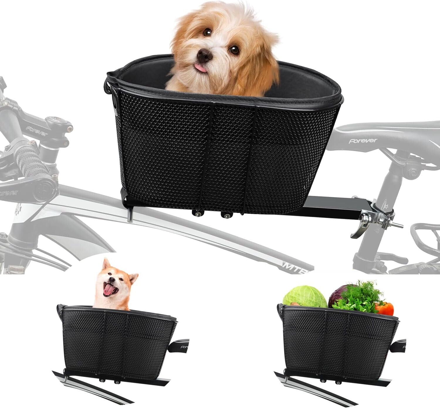 XZKING Dog Bike Basket,Soft-Sided Pet Bicycle Carrier Wiith Safety ...
