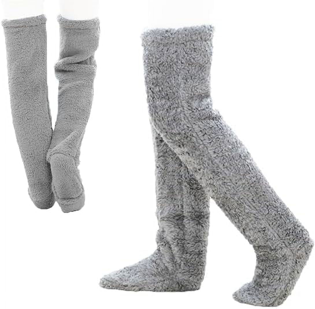 XZKING Over Knee High Fuzzy Sock Plush Slipper Stockings Furry Long Leg ...