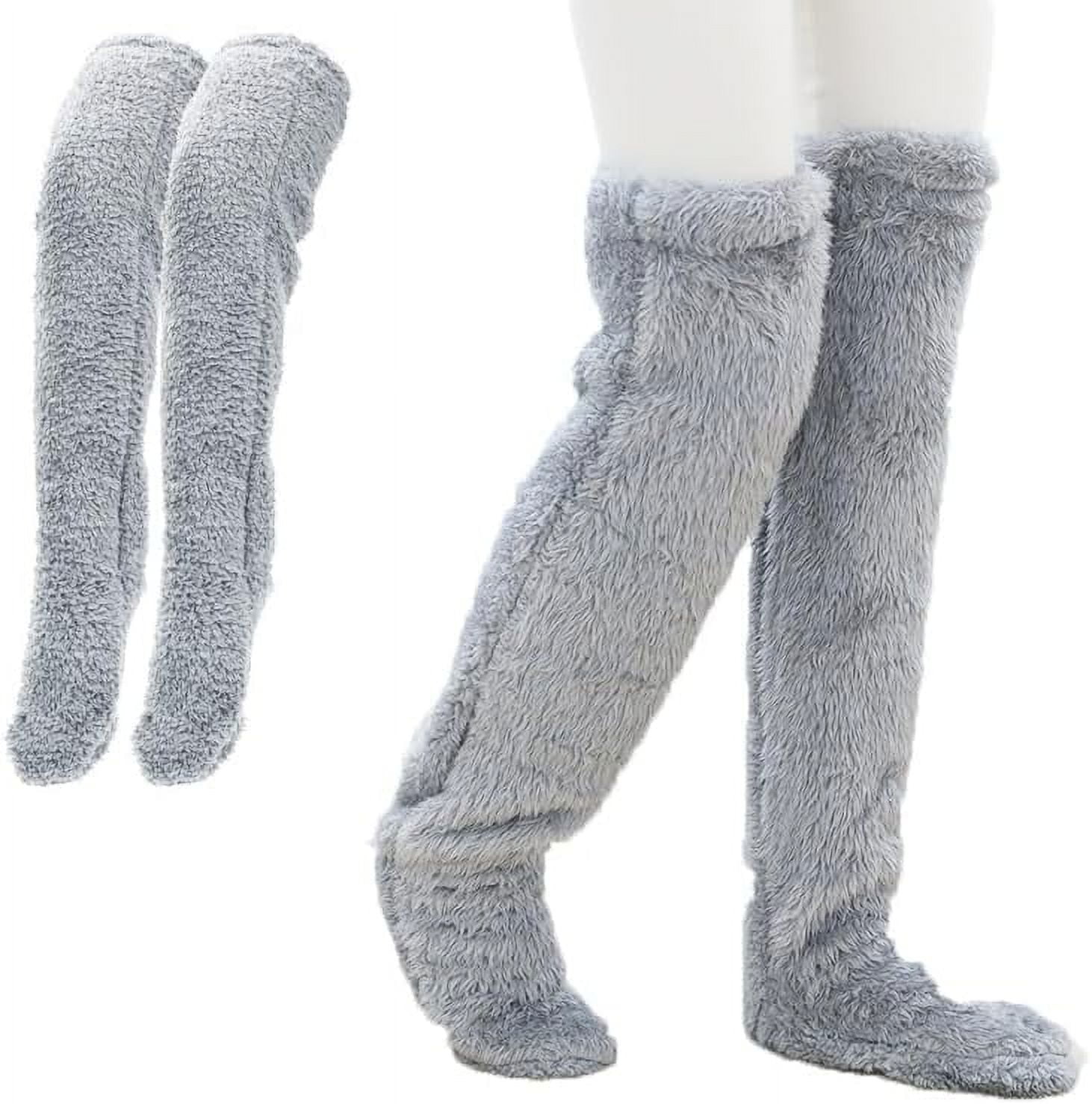 XZKING Over Knee High Fuzzy Sock Plush Slipper Stockings Furry Long Leg ...