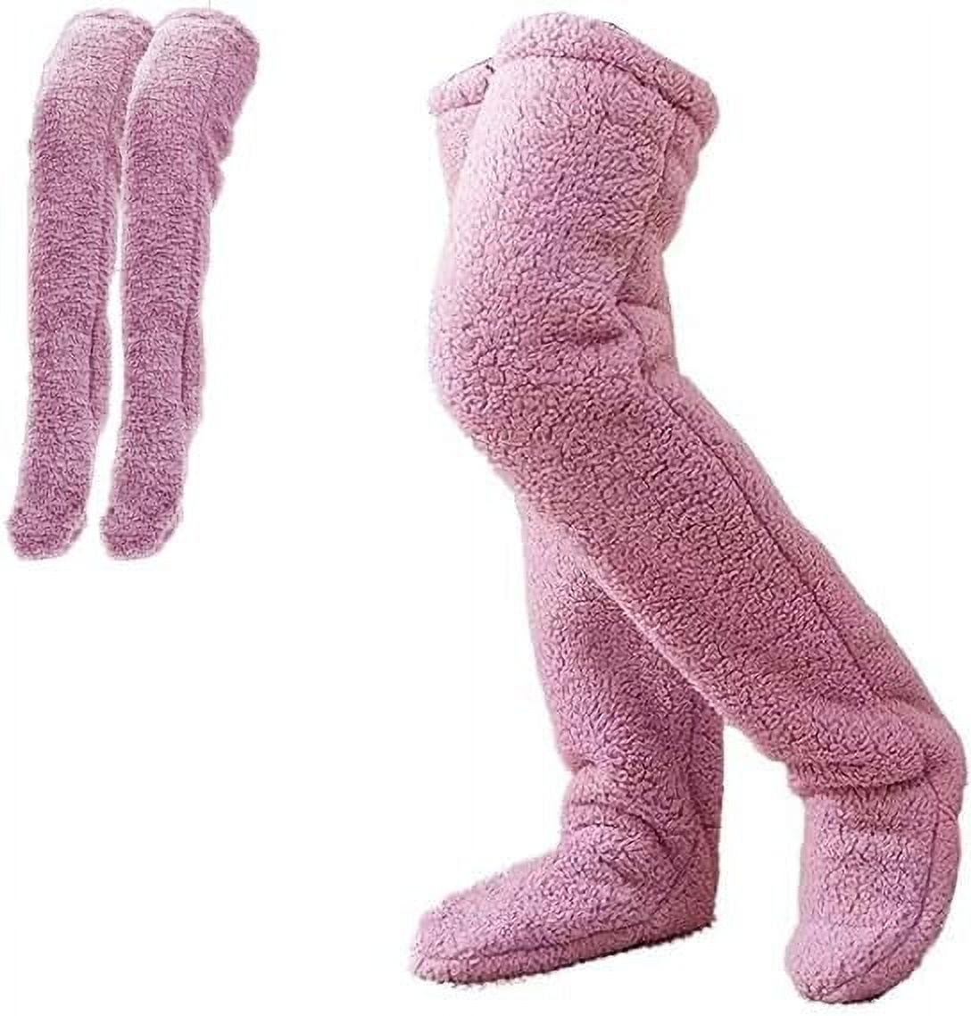 XZKING Over Knee High Fuzzy Sock Plush Slipper Stockings Furry Long Leg ...