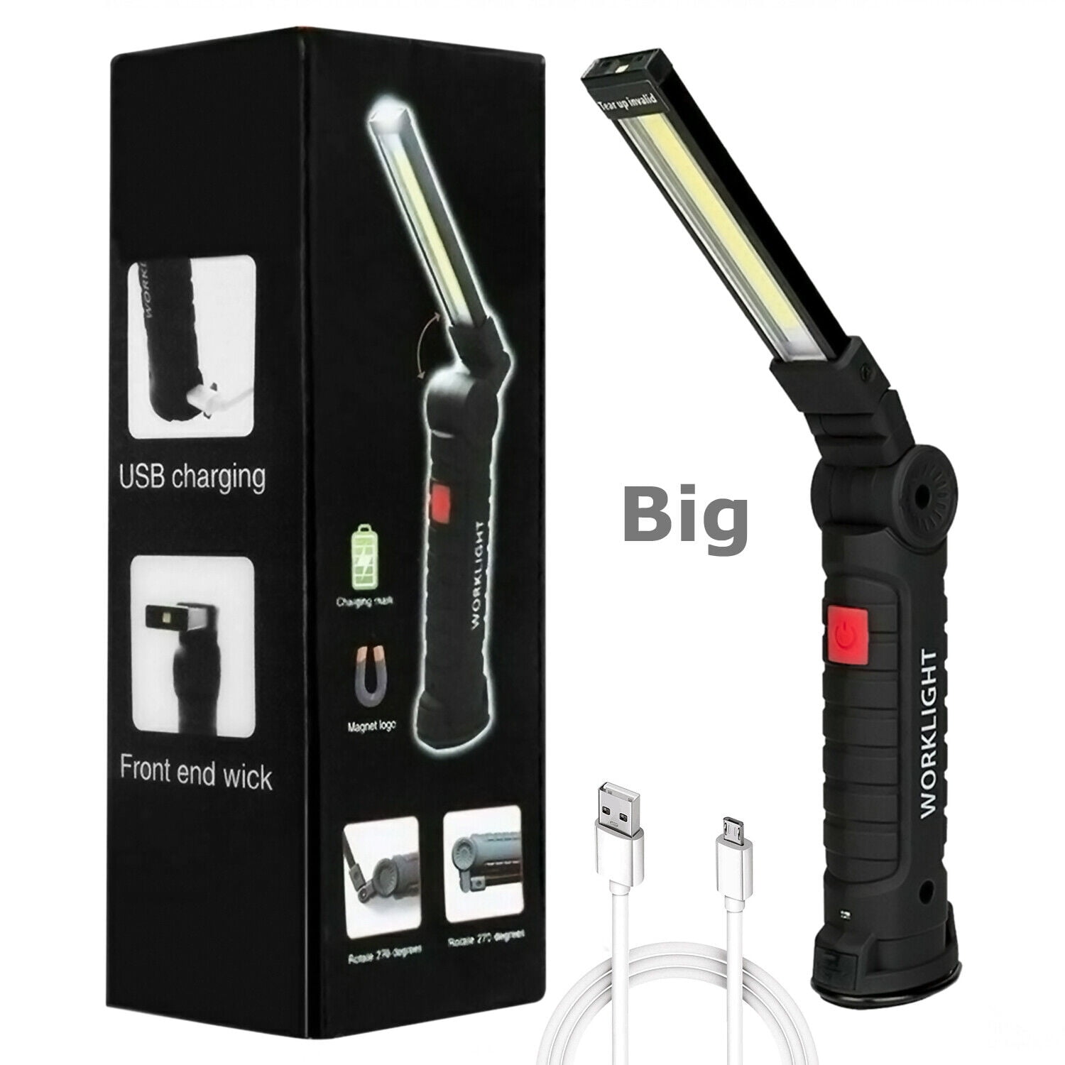 XZKING USB Multifunctional COB Magnet Automatic Maintenance Led Work Light | Red Warning Light ...