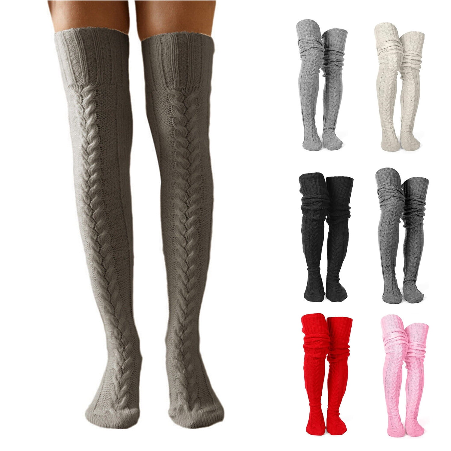 XZKING Women's Cable Knit Thigh High Socks Over Knee High Long Leg ...