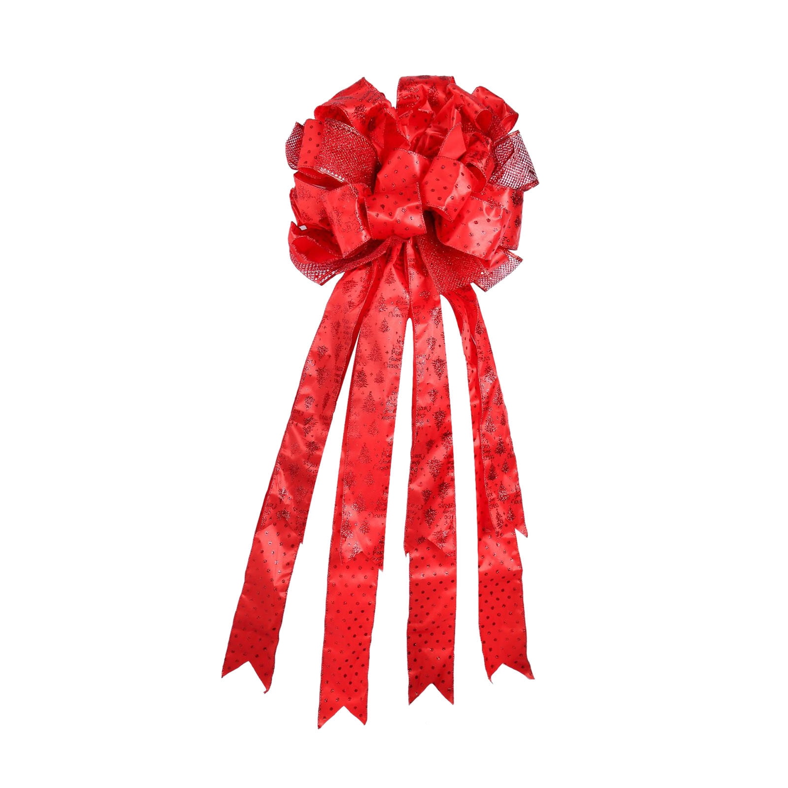 XZLED Christmas Tree Topper Large Bow Toppers with Streamer Wired Edge ...