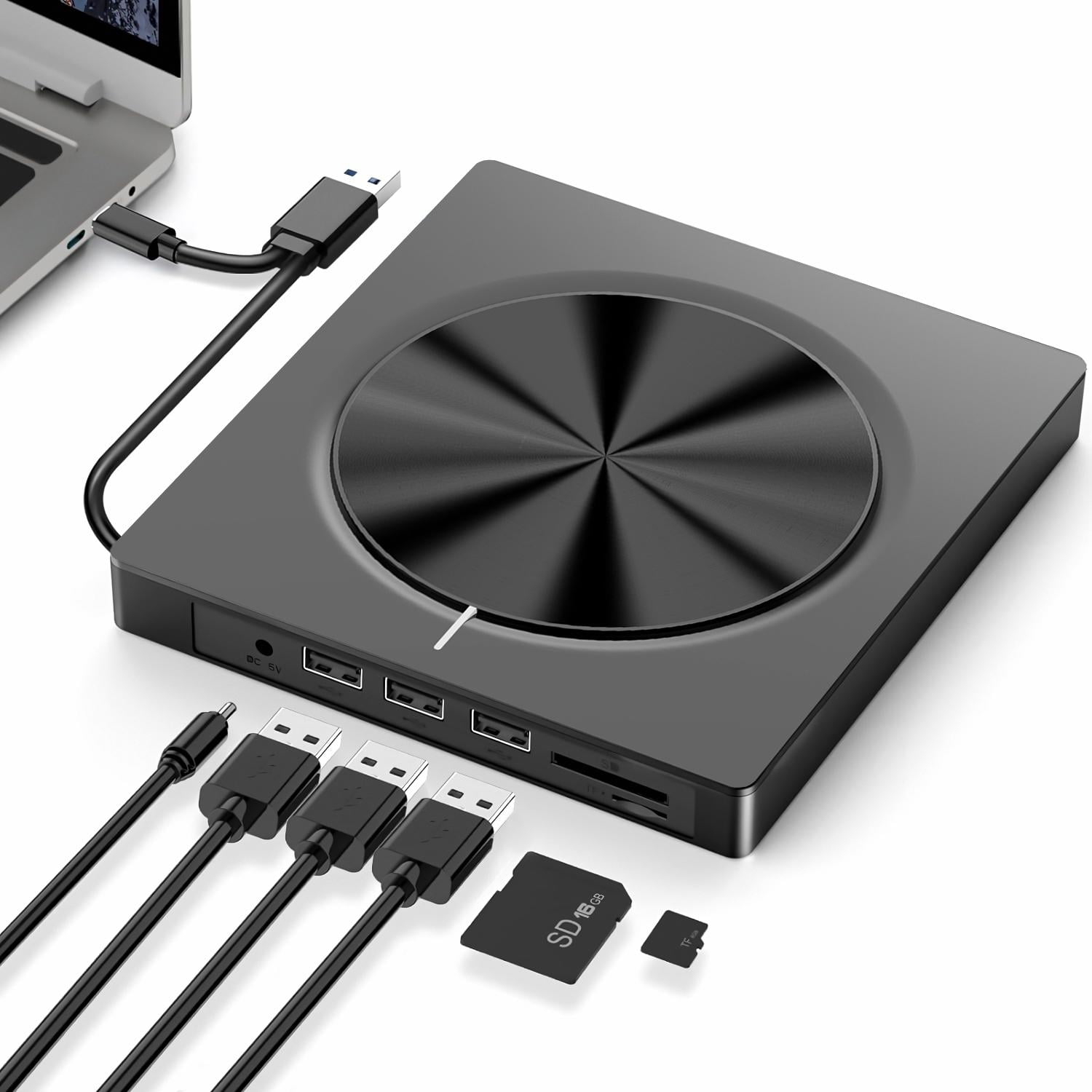 XZQS 7-in-1 External CD/DVD Drive with RGB Light, USB 3.0 & Type-C ...