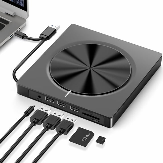 XZQS 7-in-1 External CD/DVD Drive with RGB Light, USB 3.0 & Type-C ...