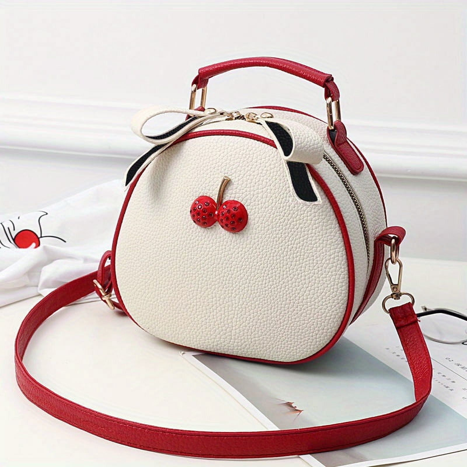XZYG Cherry Decor Handbag Mini Round Crossbody Bag Cute Shoulder Purse ...