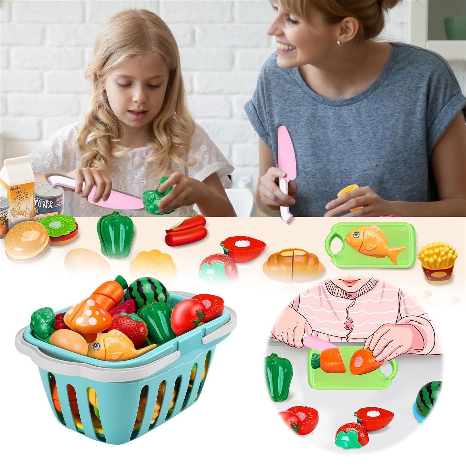 XZYYR 24 Pcs Cutting Pretend Play Food Toys For Kids Kitchen Set ...