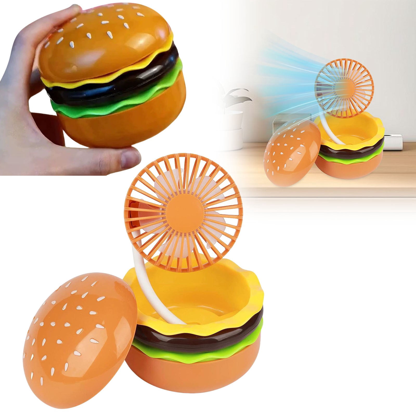 XZYYR Cartoon Burger Desktop Fan USB Charging With Beauty Portable ...