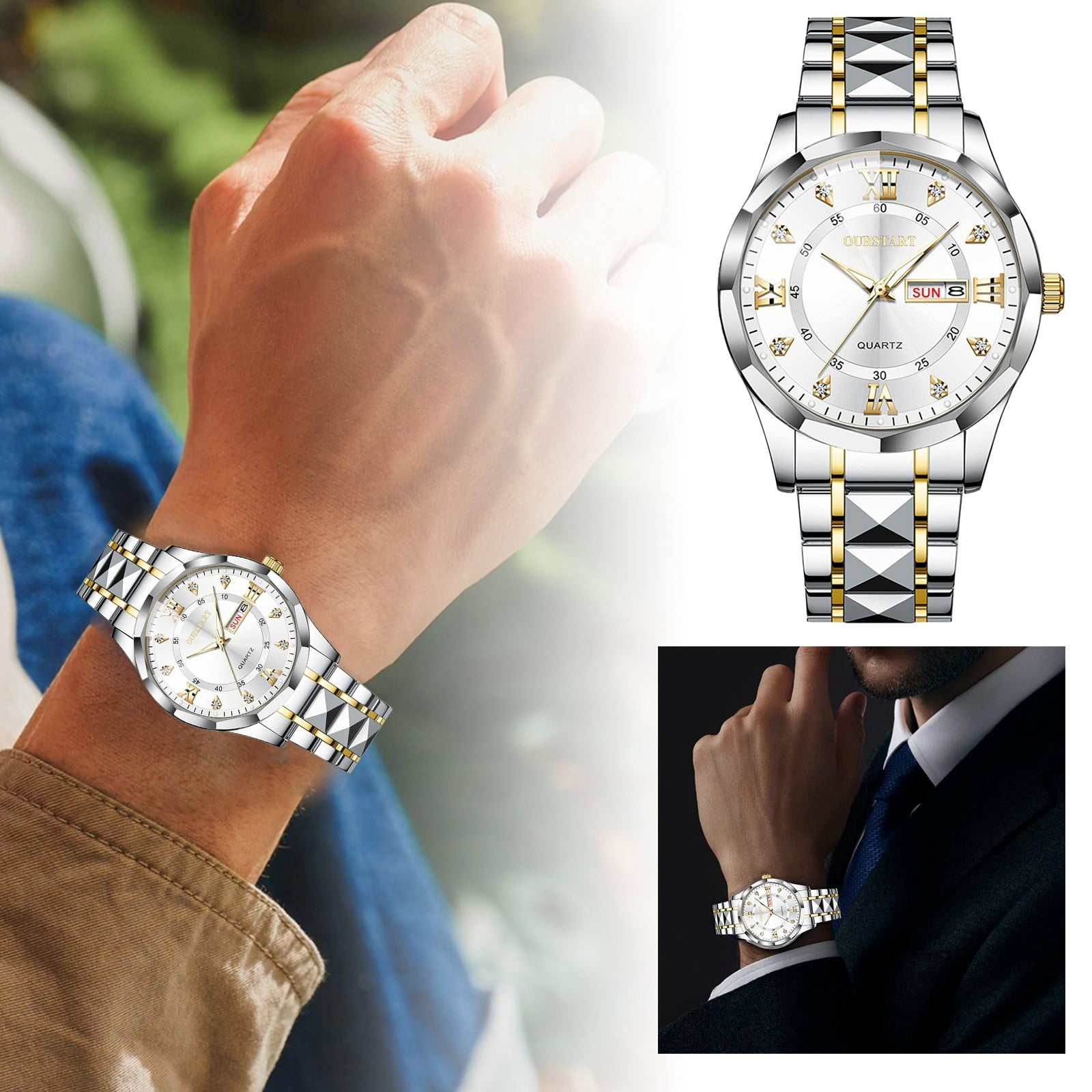 XZYYR Men's Nightlight Business Casual Quartz Watch With Steel Strap ...