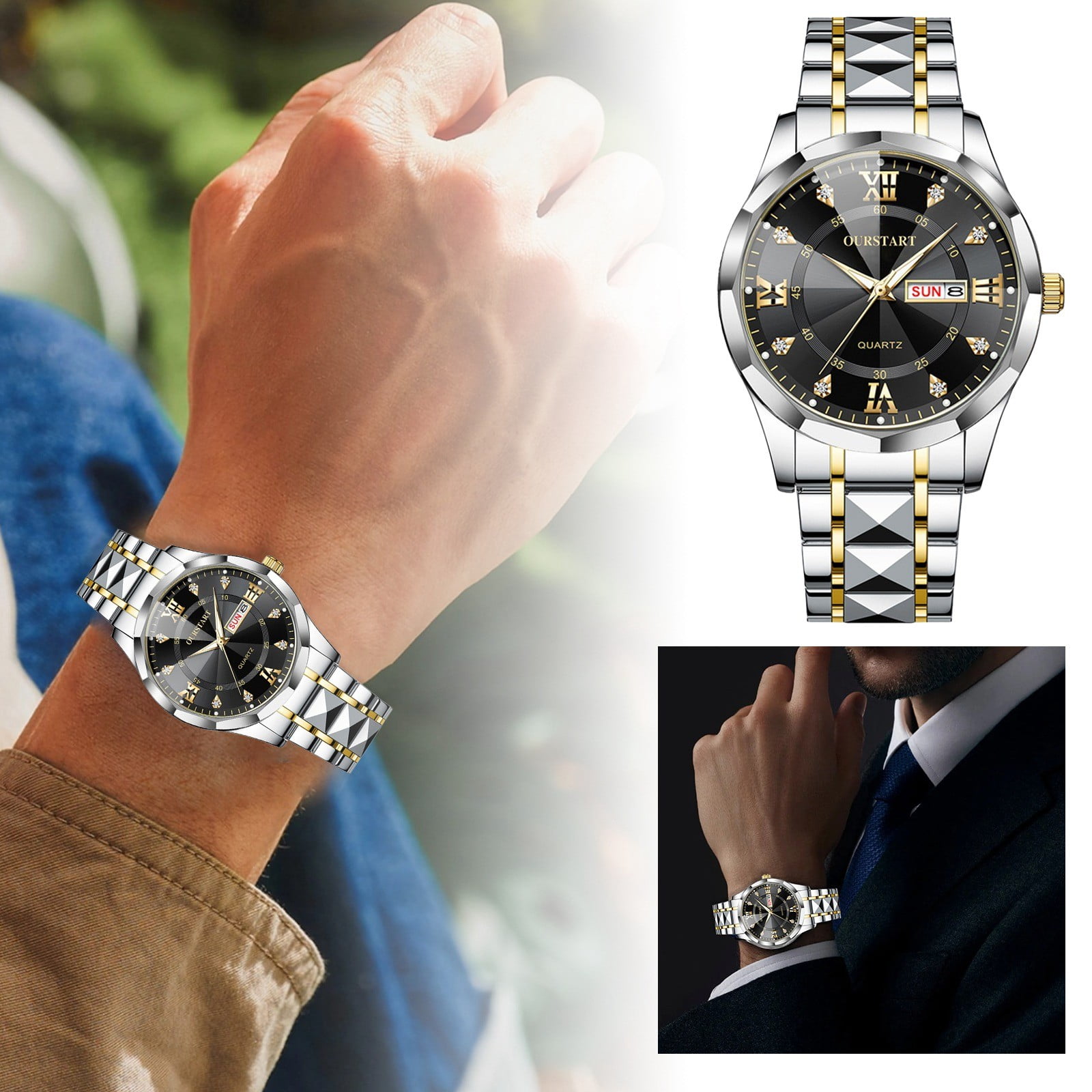 XZYYR Men's Nightlight Business Casual Quartz Watch With Steel Strap ...